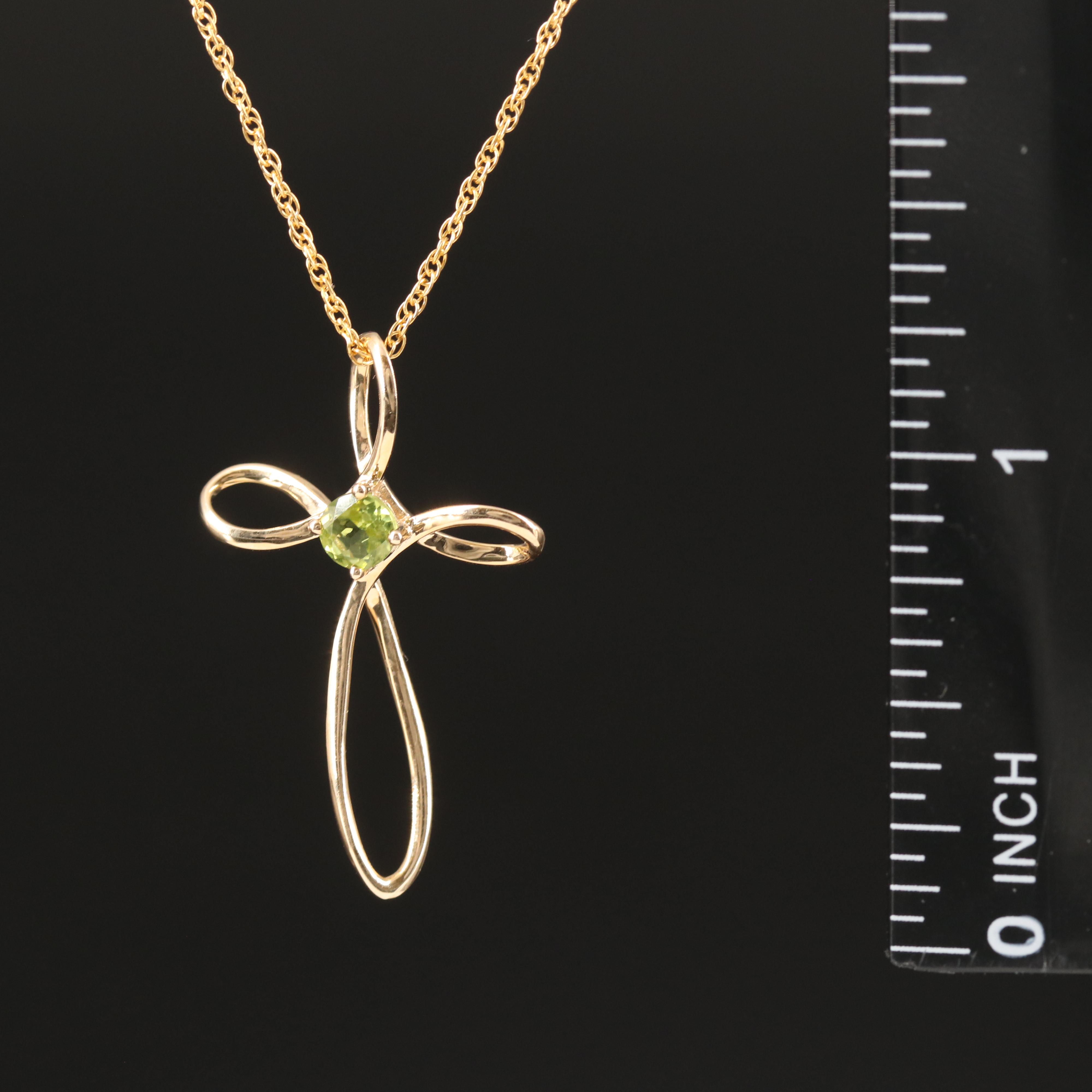 10K Peridot Cross Pendant on Gold-Filled Chain Necklace | EBTH