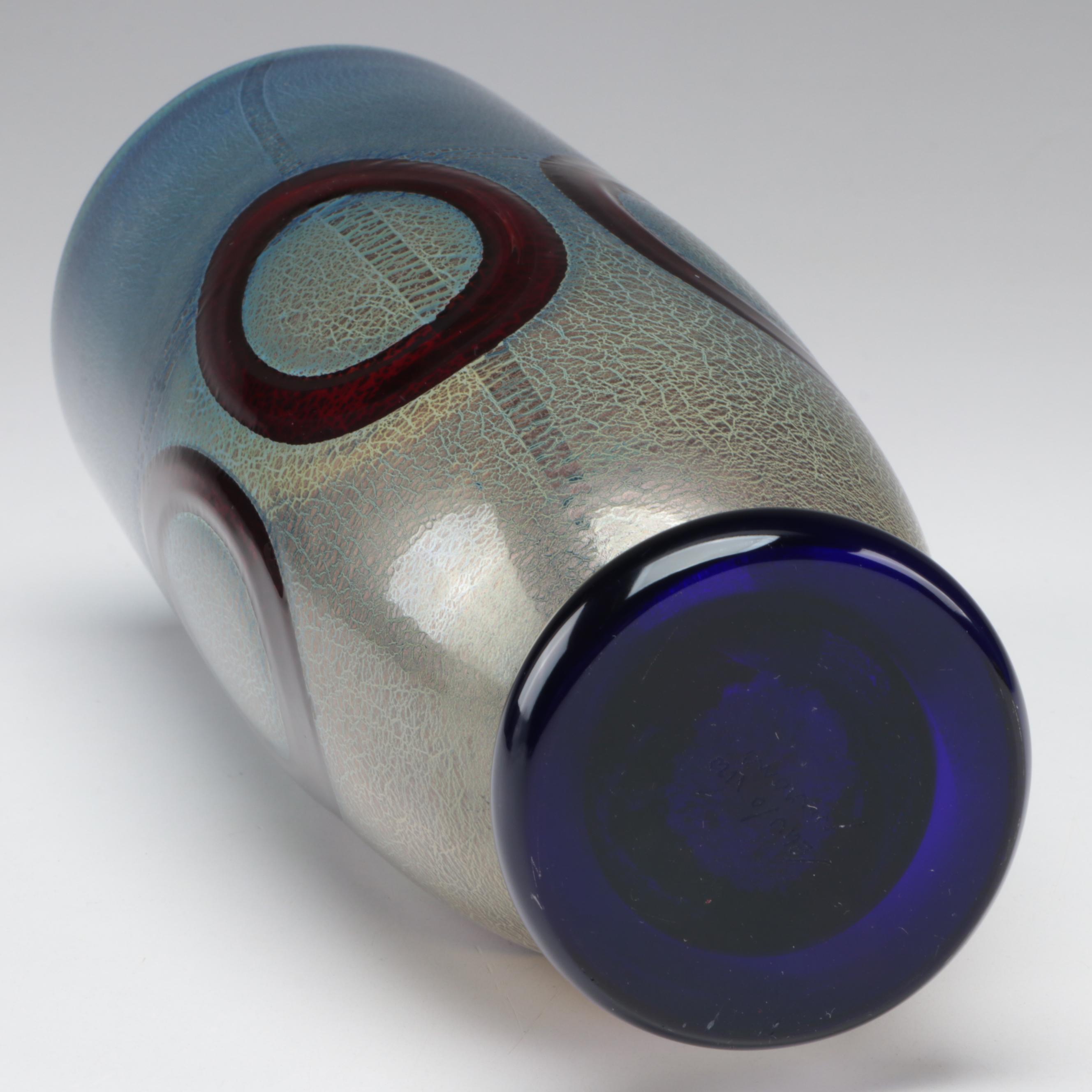 Seguso Viro Murano Blown Glass Footed Silver Leaf Cylinder Vase | EBTH