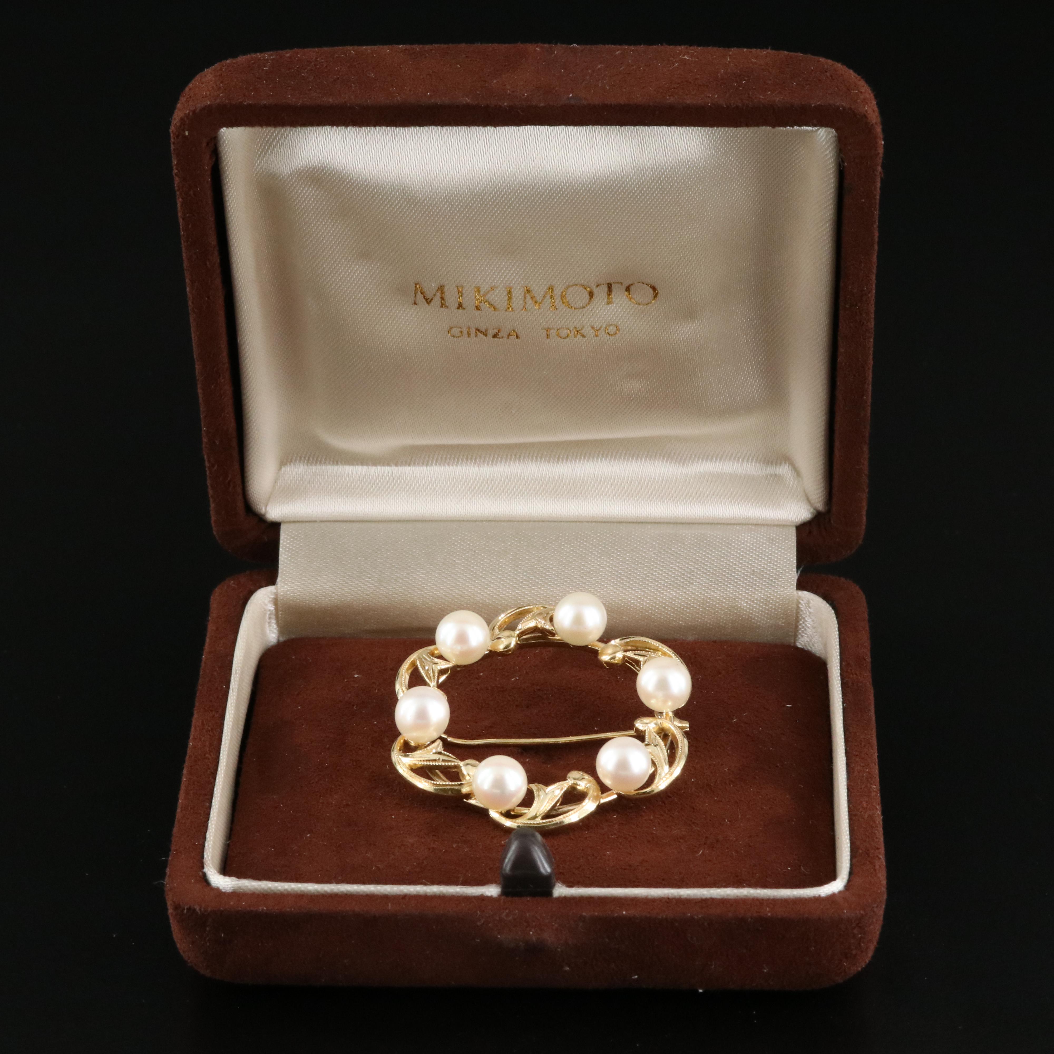 Mikimoto 14K Pearl Circle Pin | EBTH