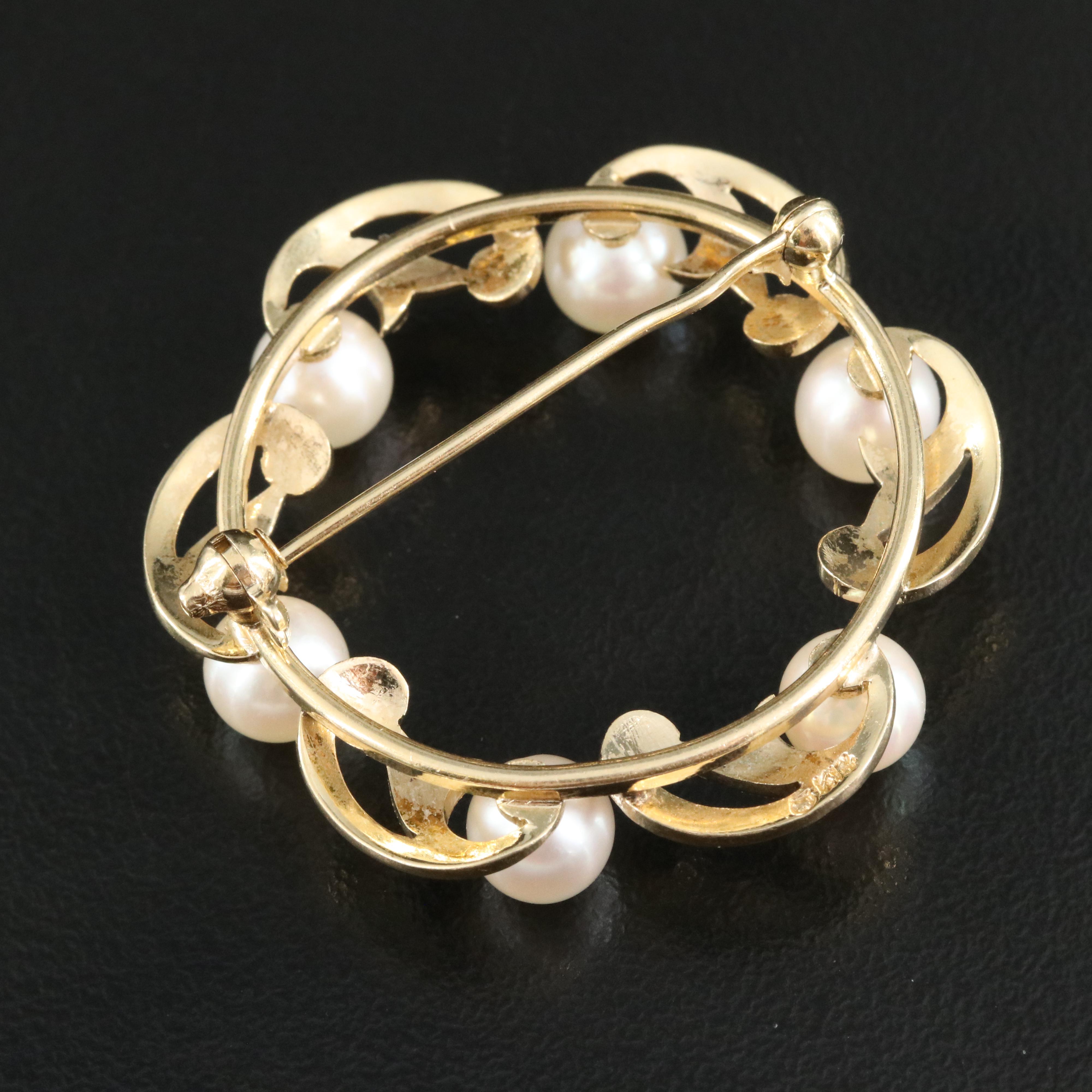 Mikimoto 14K Pearl Circle Pin | EBTH
