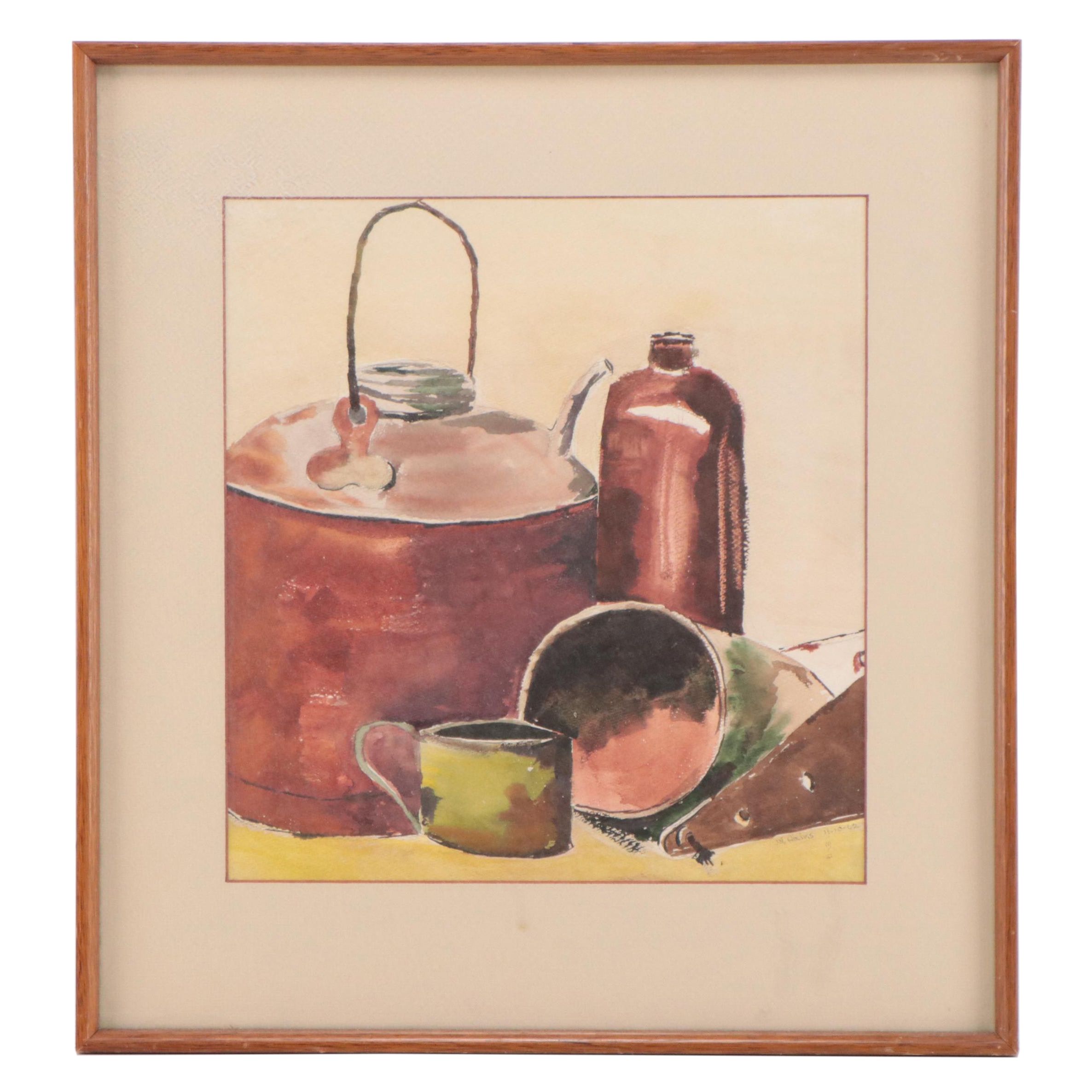 William Atkins Still Life Watercolor Painting of Kitchenware, 1962 | EBTH
