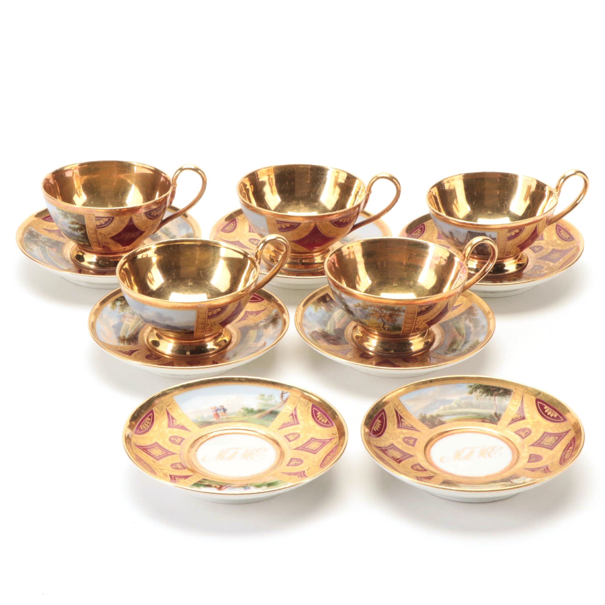 Five Vieux Paris Cups and Seven Porcelain Saucers, by Marc Schoelcher ...
