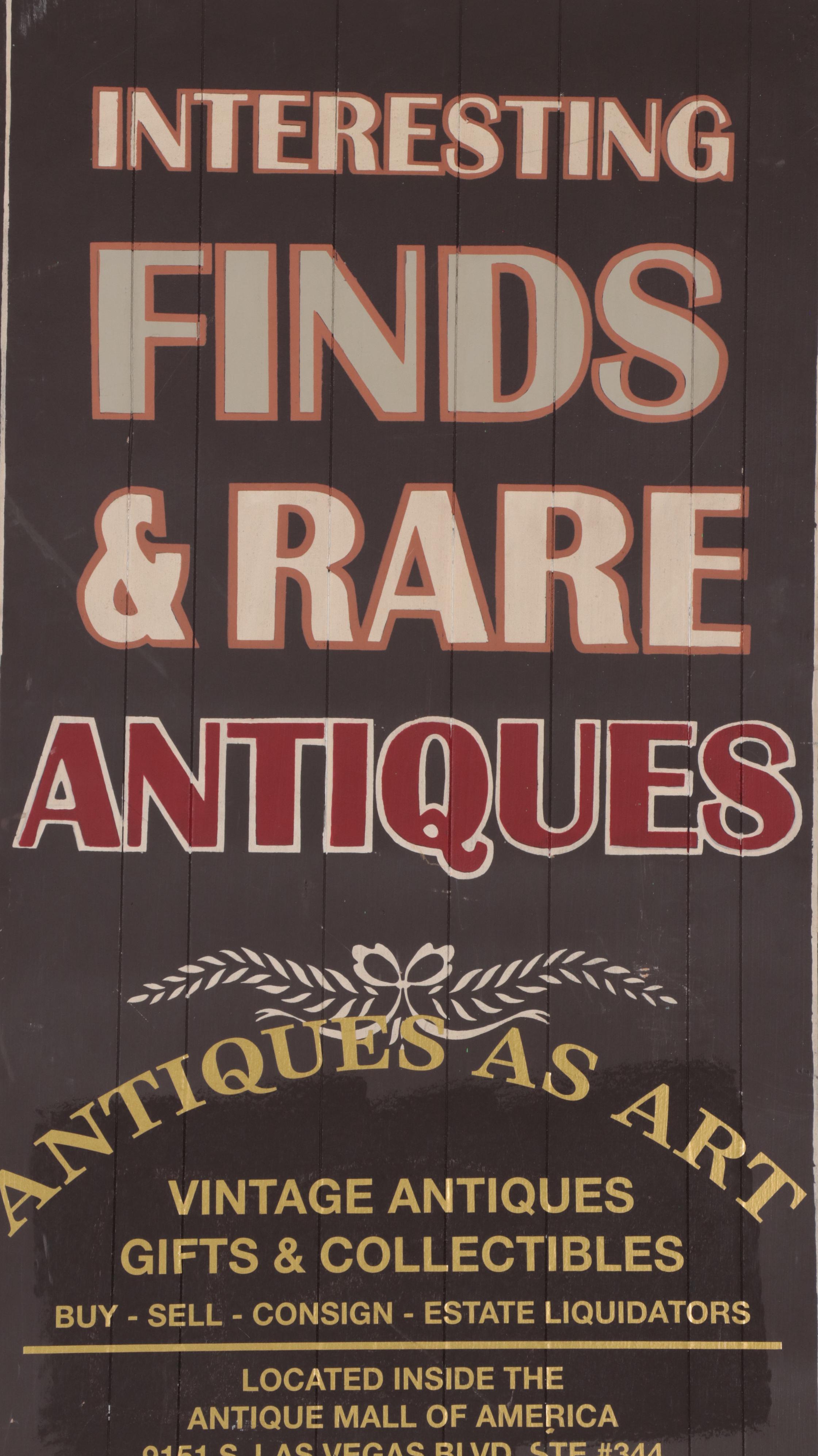 Antiques as Art Hand-Painted Sign With Gold Tone Vinyl Lettering | EBTH