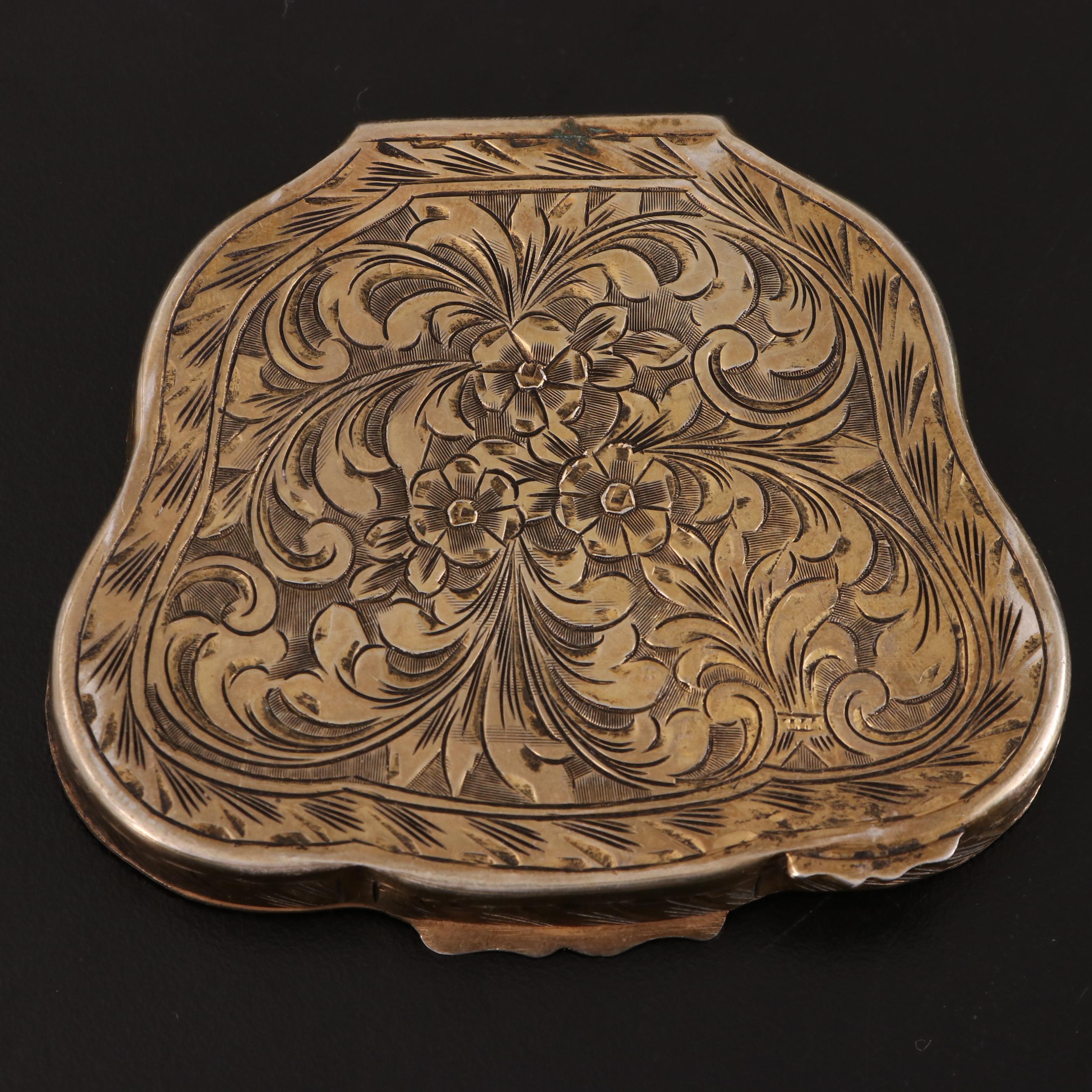 Gilt Italian 800 Silver and Enamel Compact, Early to Mid-20th Century ...