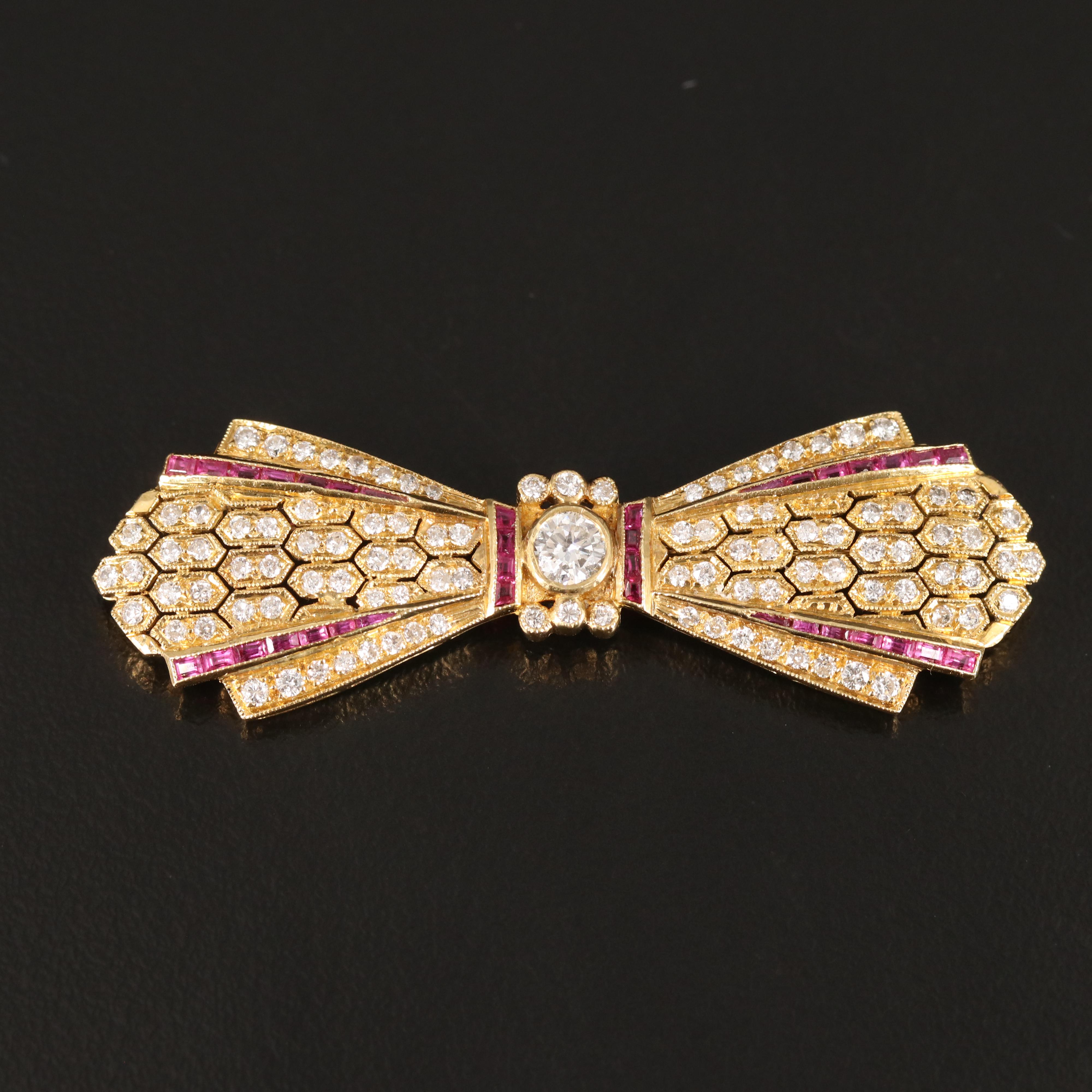 Vintage Style 18K 1.53 CTW Diamond and Ruby Bow | EBTH