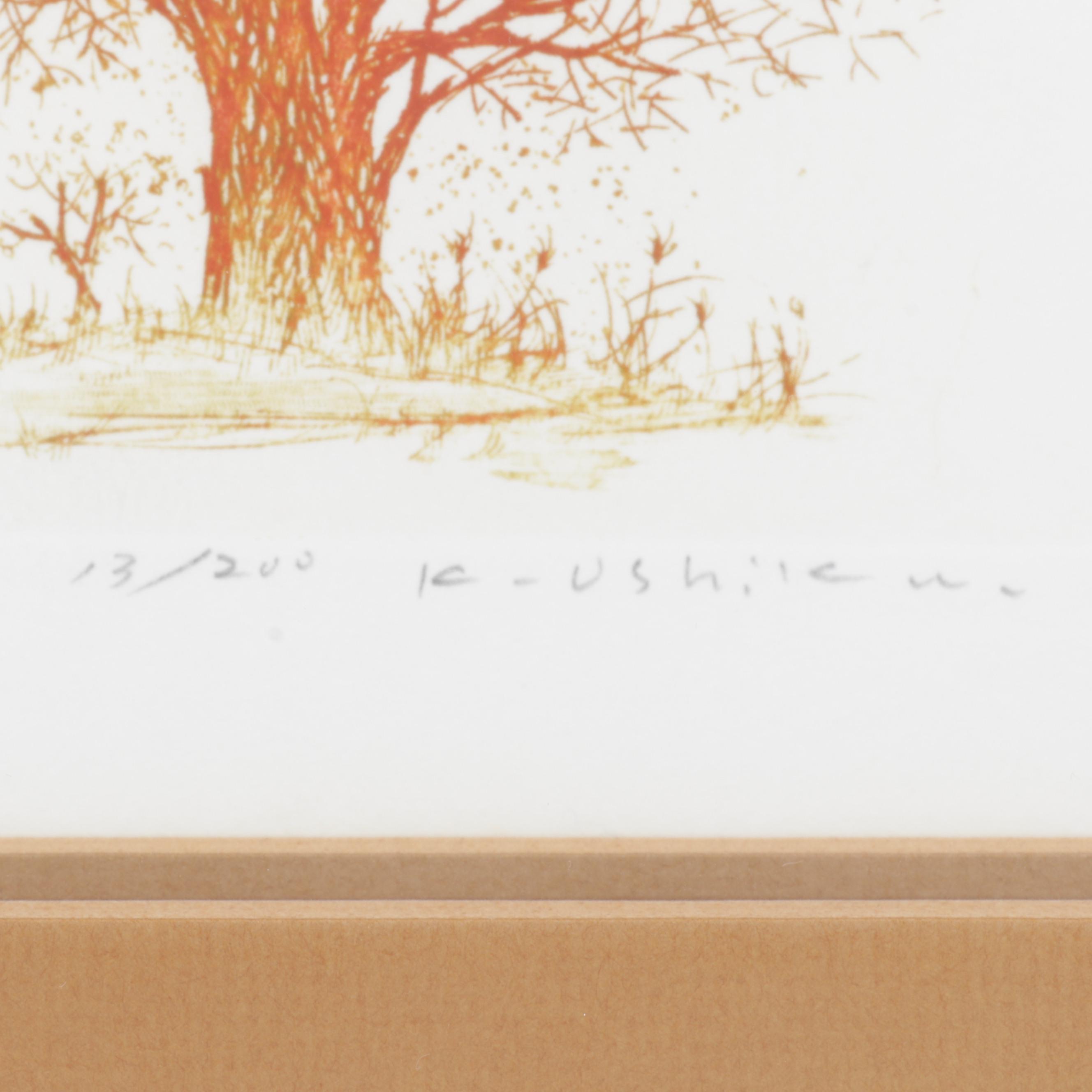 Ushiku Kenji Color Etching "Tree With Birds," Circa 1981 | EBTH