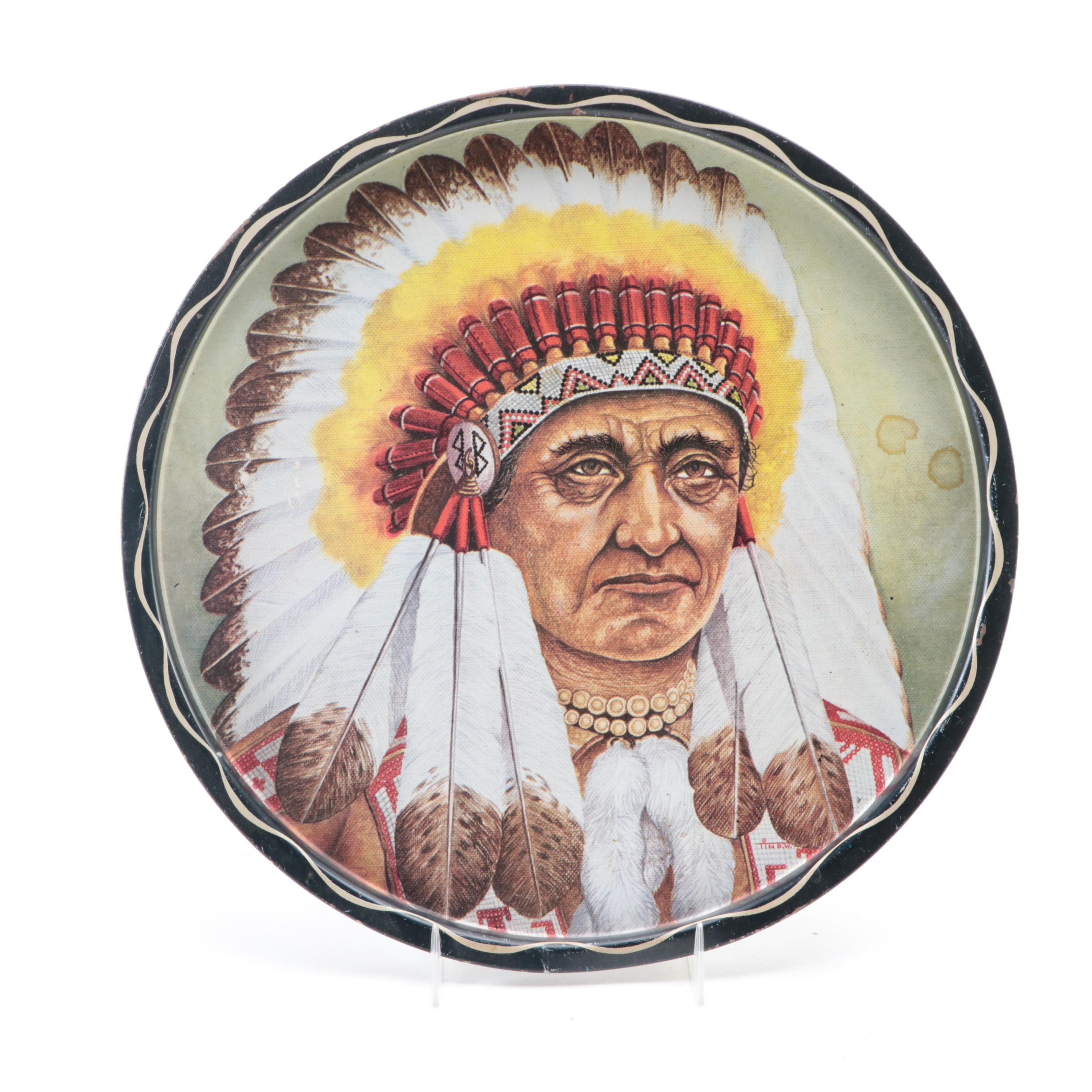 Tin Lithograph Native American Chief Portrait Serving Trays | EBTH
