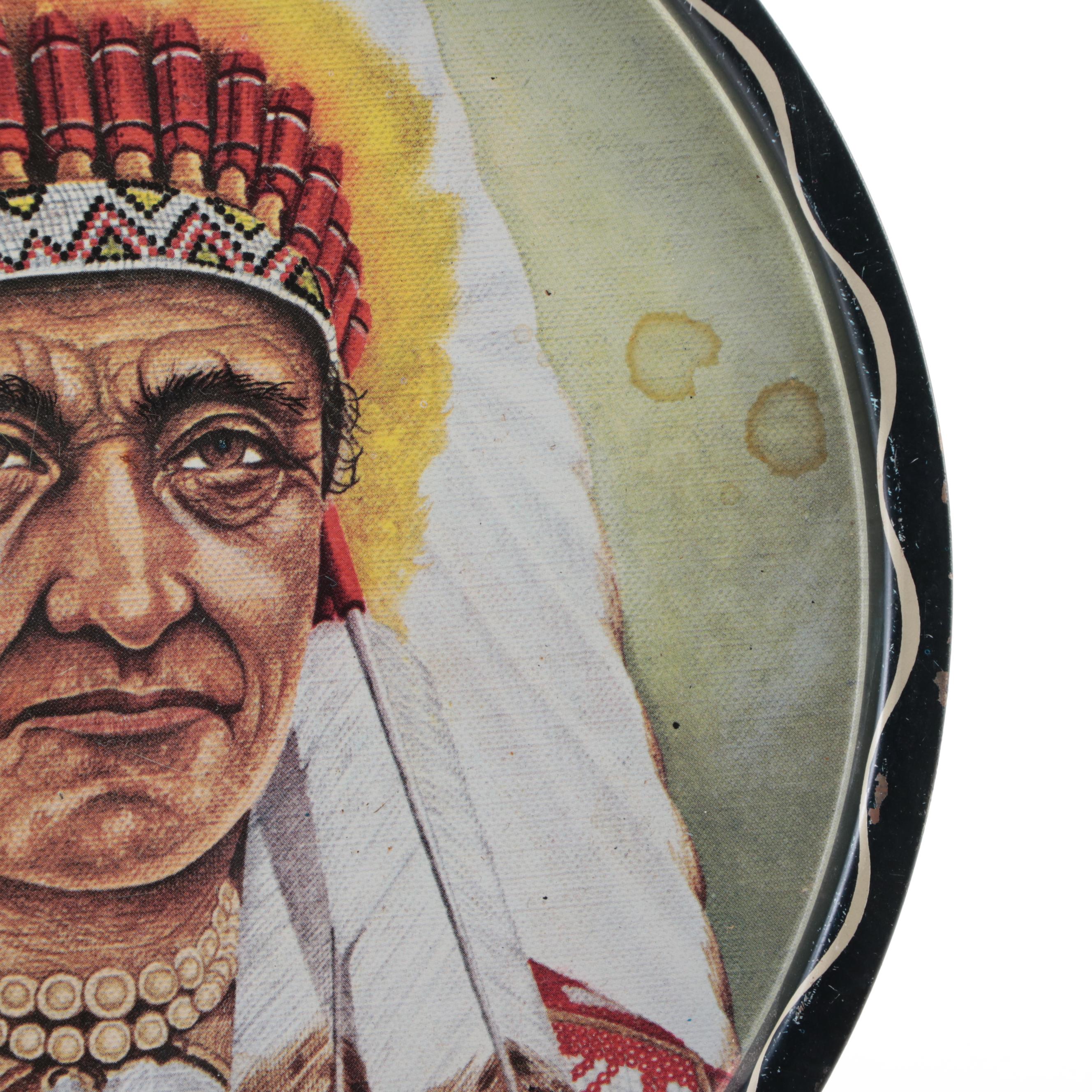Tin Lithograph Native American Chief Portrait Serving Trays | EBTH