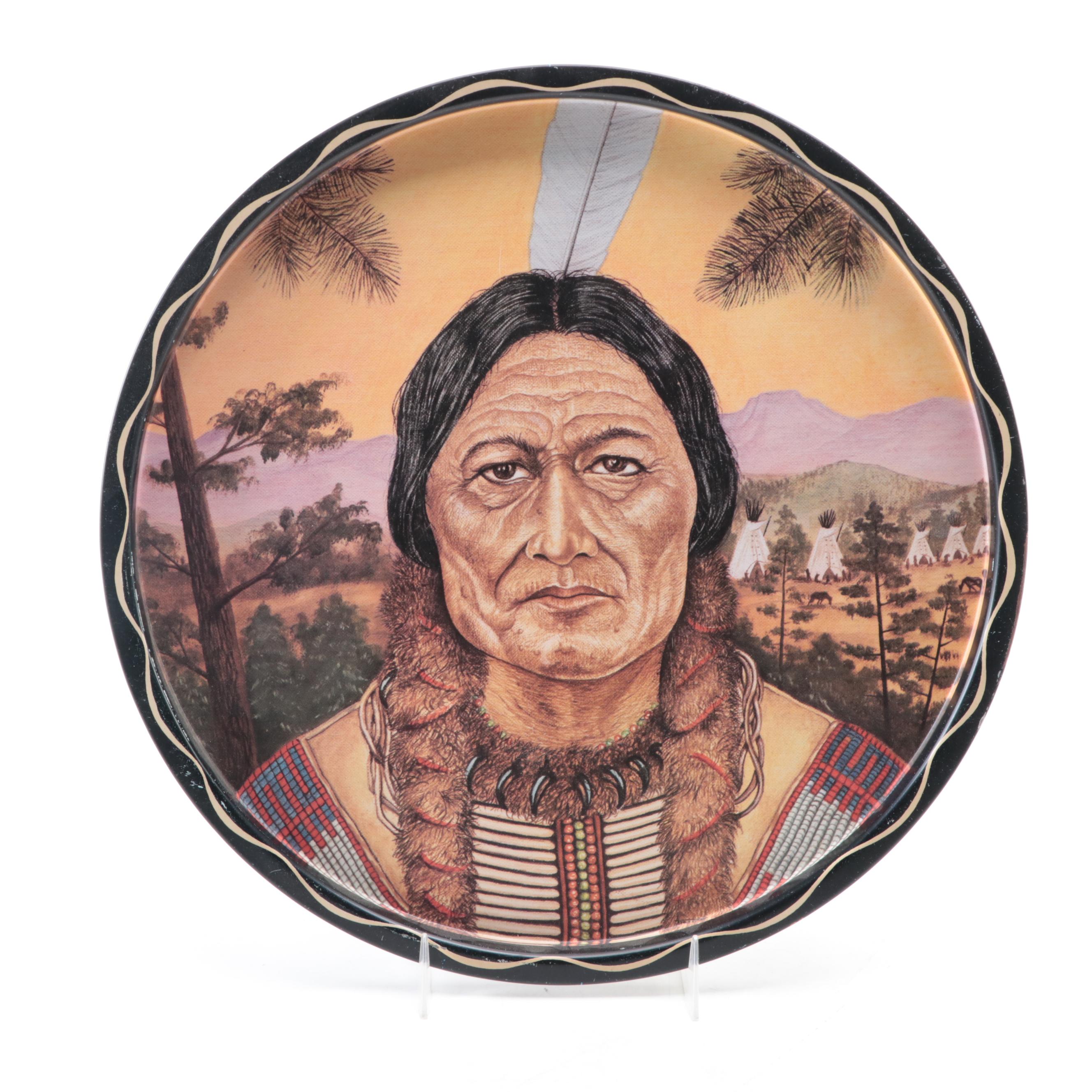 Tin Lithograph Native American Chief Portrait Serving Trays | EBTH