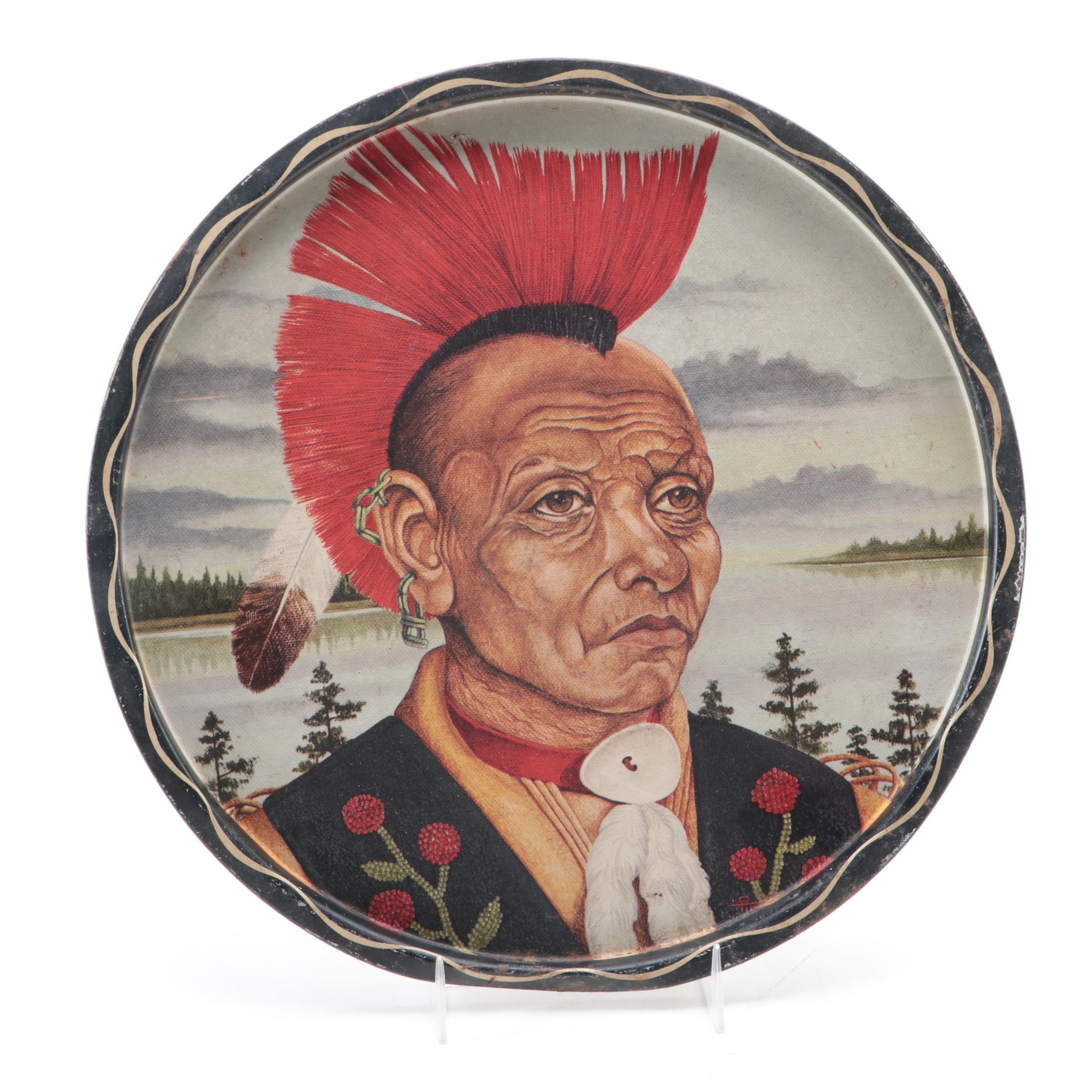 Tin Lithograph Native American Chief Portrait Serving Trays | EBTH