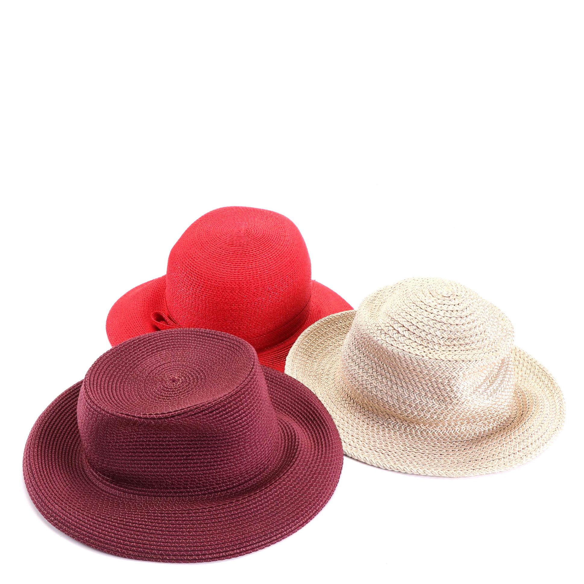 Frank Olive Brim Hat in Red Straw and David Brim Hats in Cording | EBTH