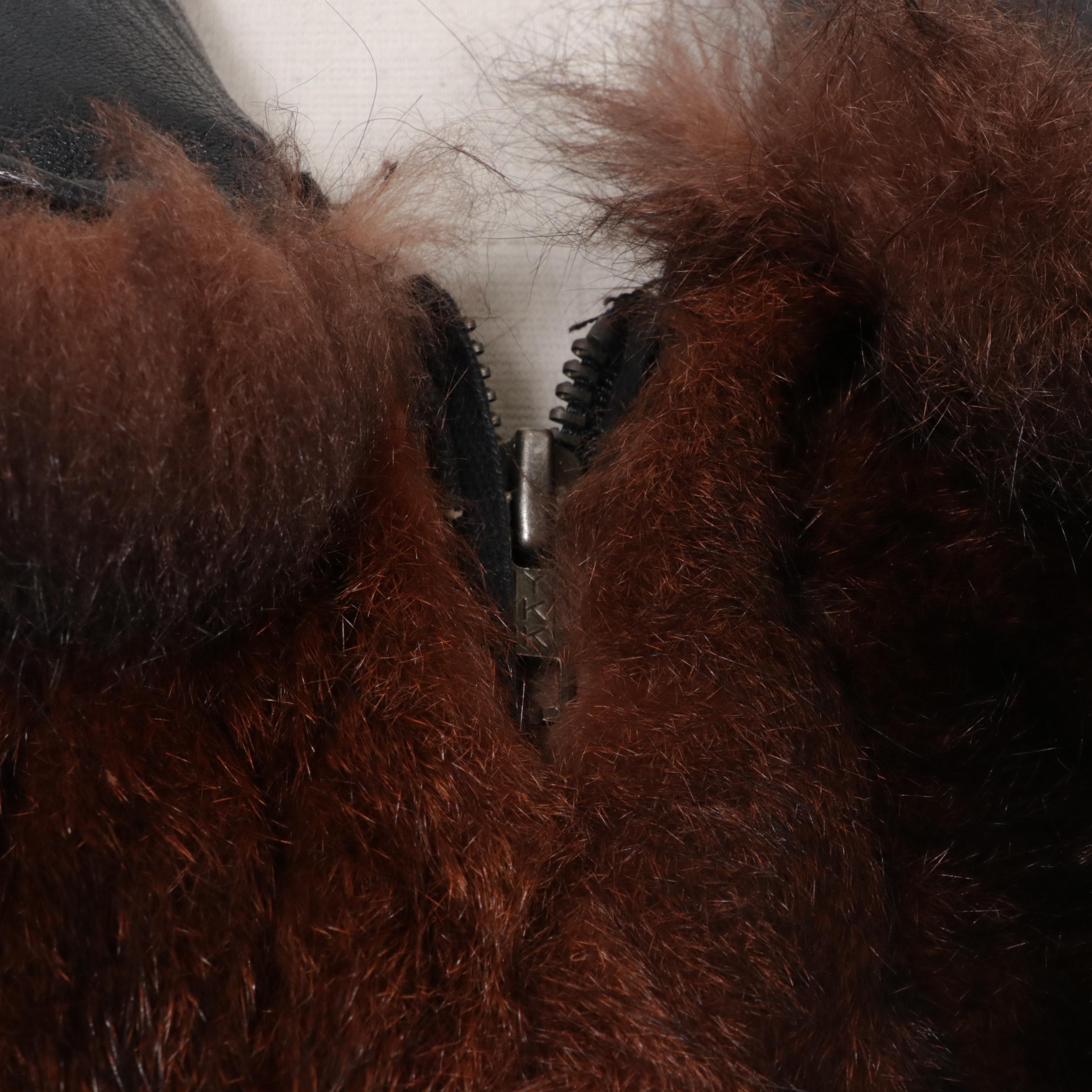 Australian Possum Fur Zipper-Front Vest with Leather Trim | EBTH