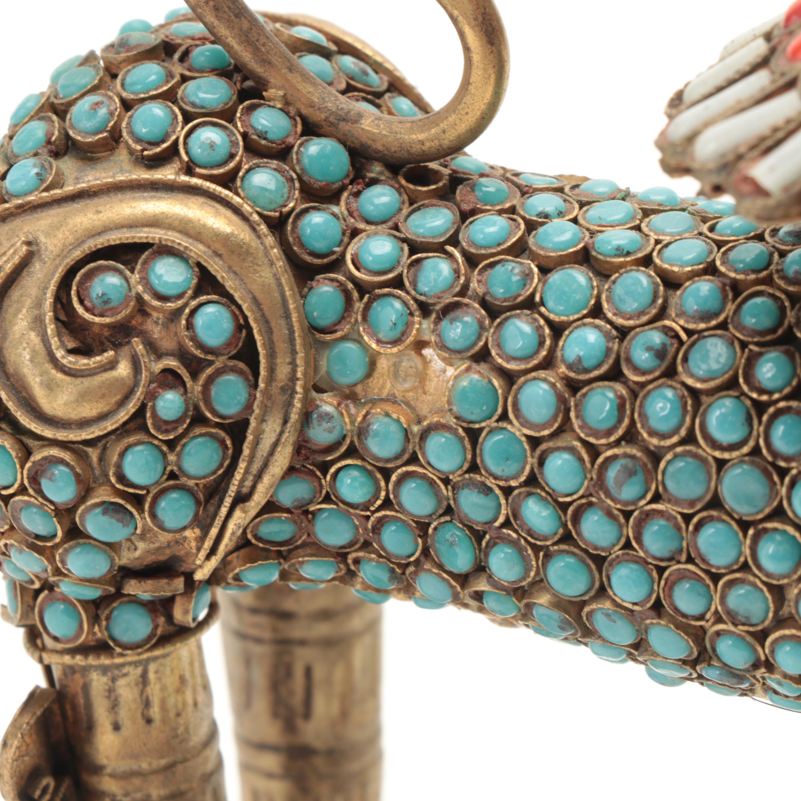 Tibetan Brass and Glass Guardian Lion Censers | EBTH