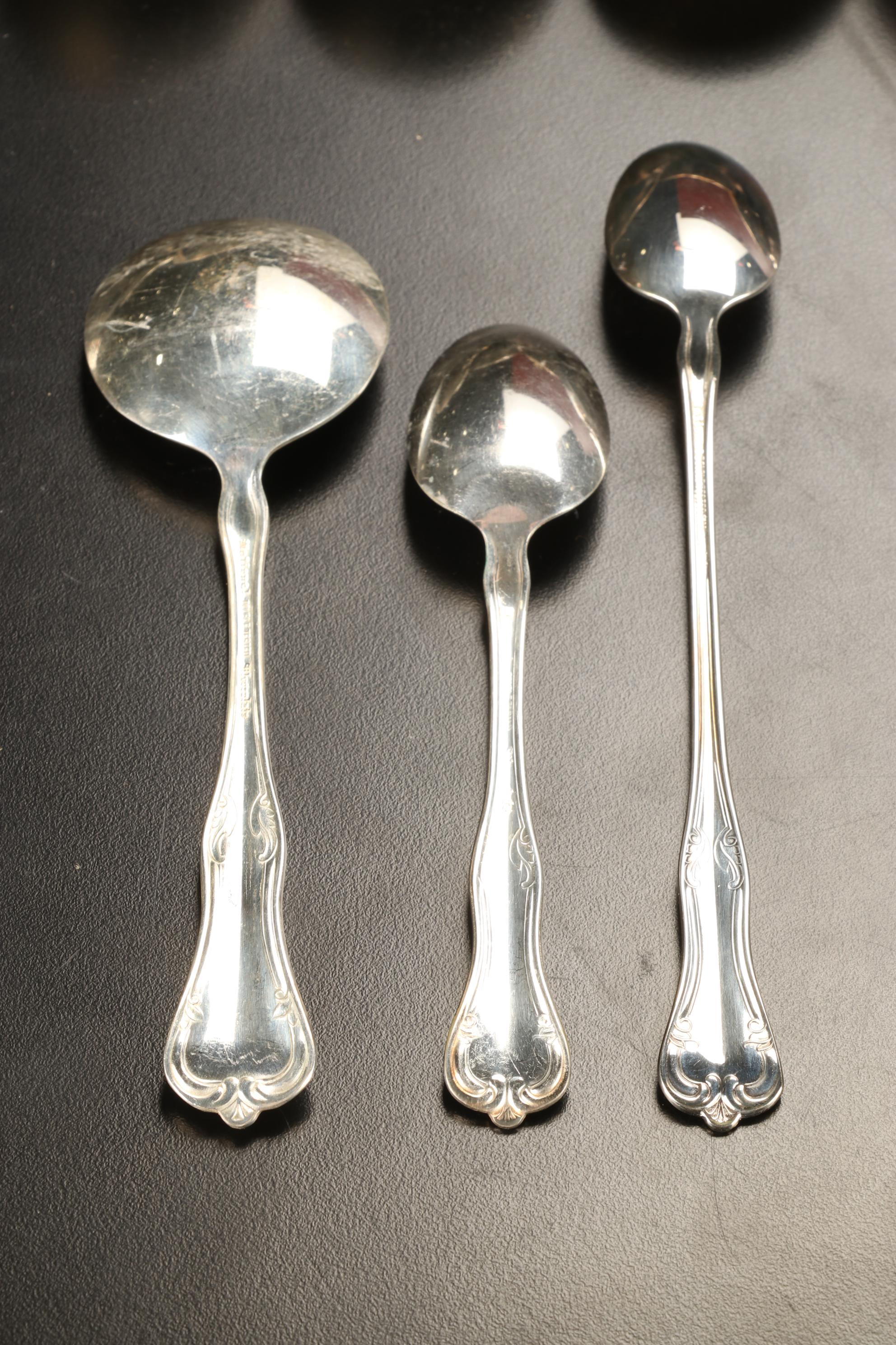 National Silver Co. Silver Plate "Queen Elizabeth" Flatware with Wooden ...