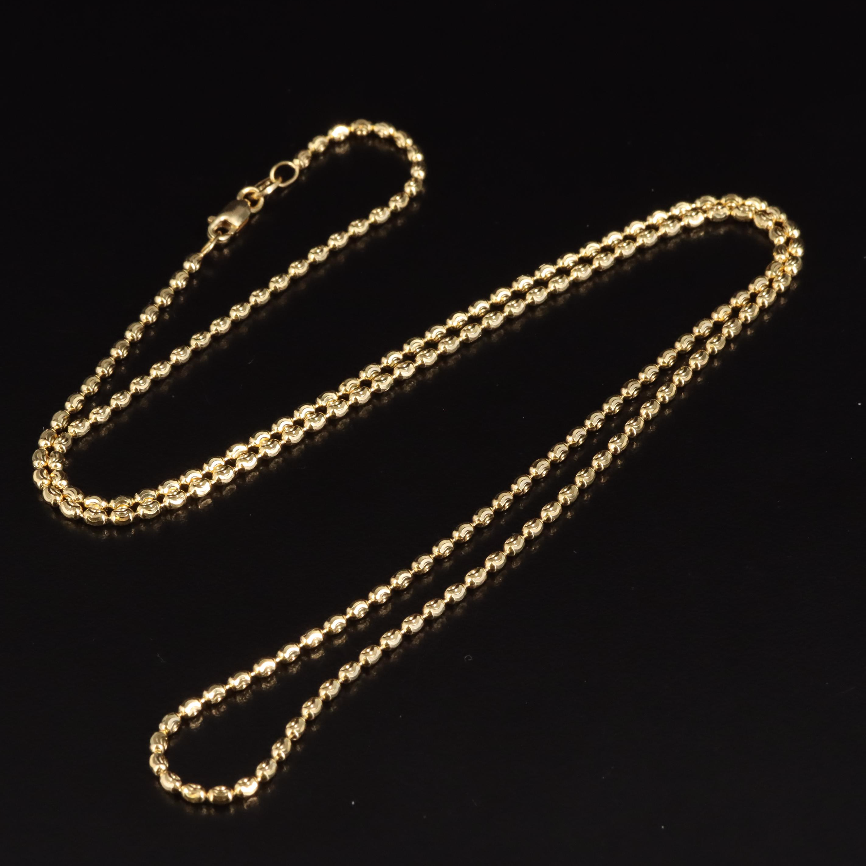 14K Diamond Cut Finish Bead Chain Necklace | EBTH