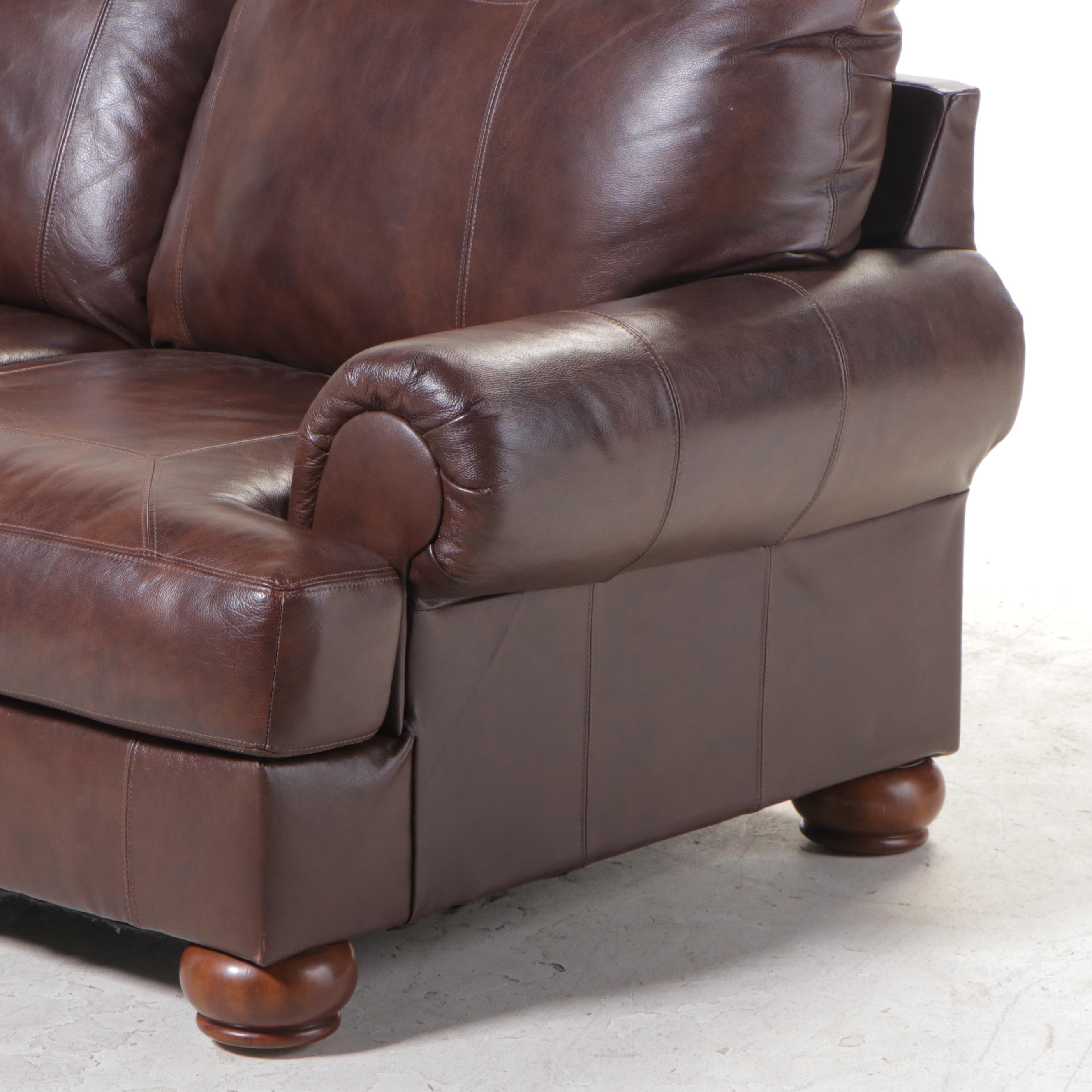 Ashley Furniture Brown Leather Roll-Arm Sofa | EBTH