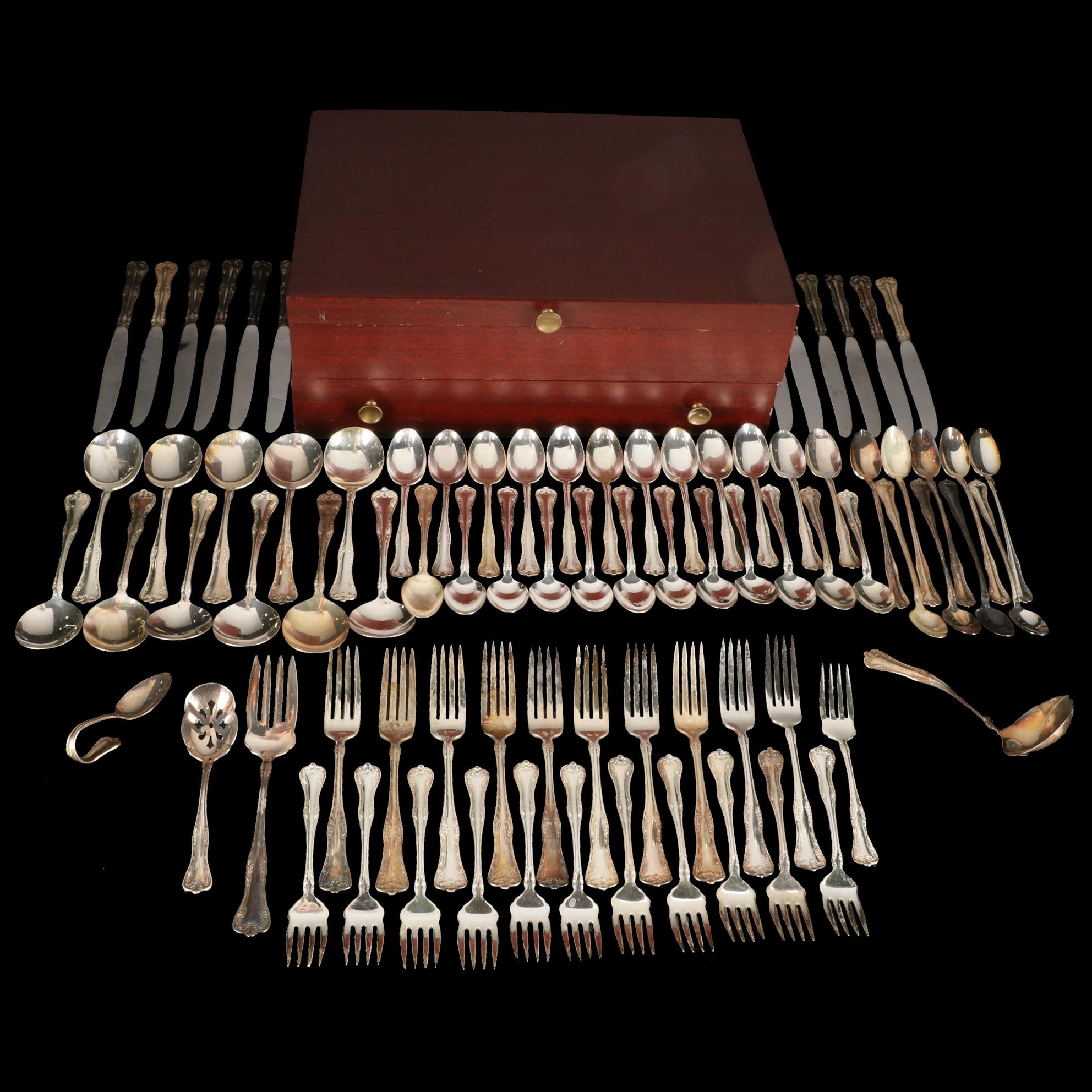 National Silver Co. Silver Plate "Queen Elizabeth" Flatware with Wooden ...