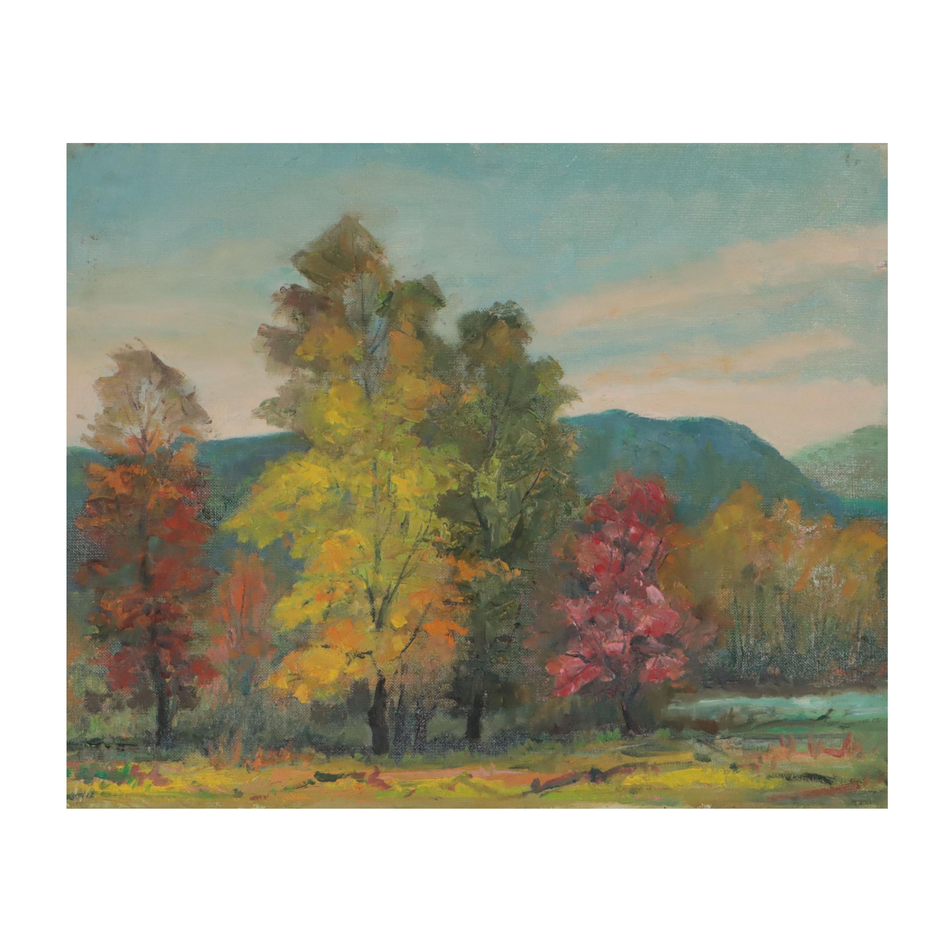 Forest Landscape Oil Painting, Mid-20th Century | EBTH