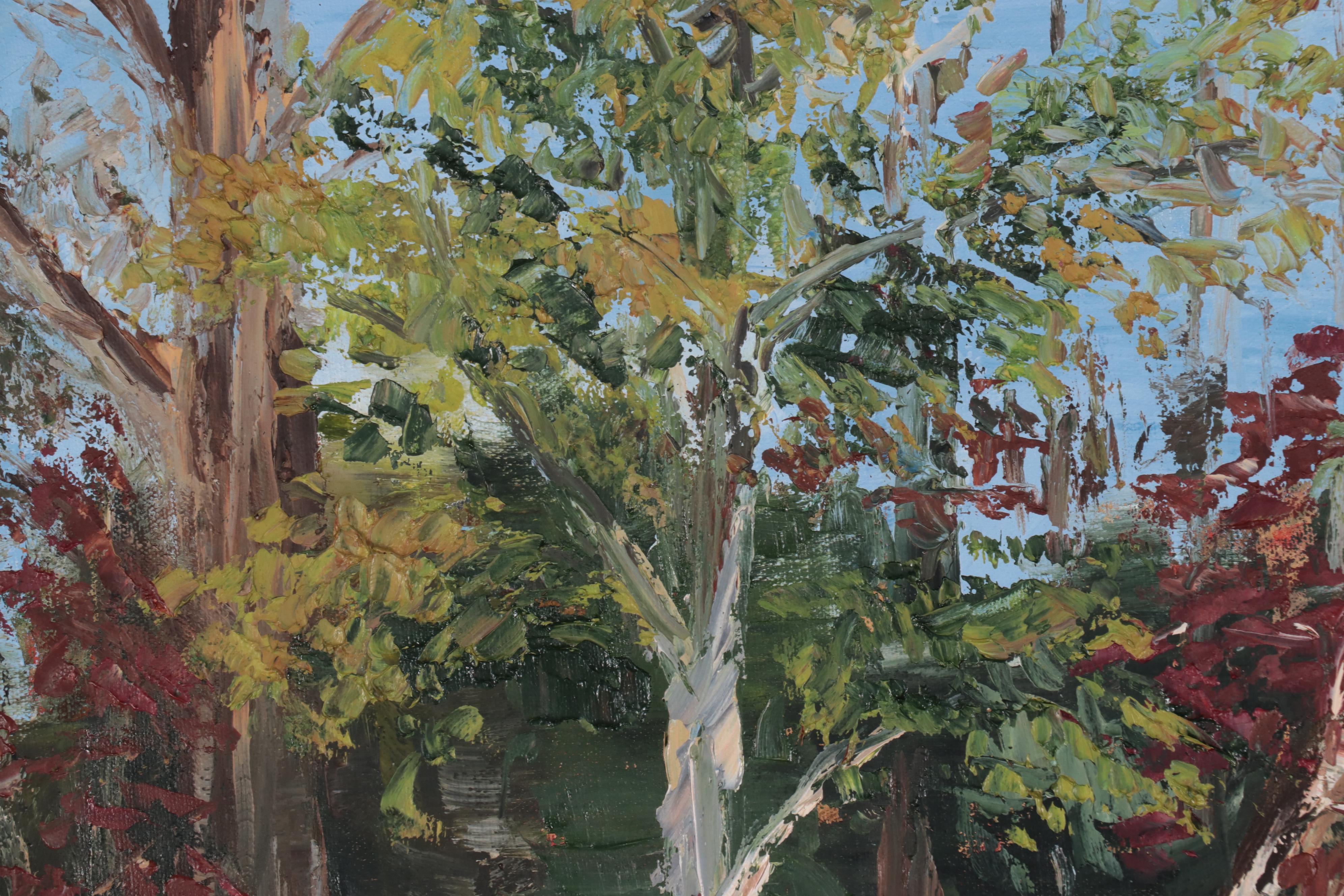 Vicki Daniel Binkley Forest Landscape Oil Painting, Late 20th Century ...