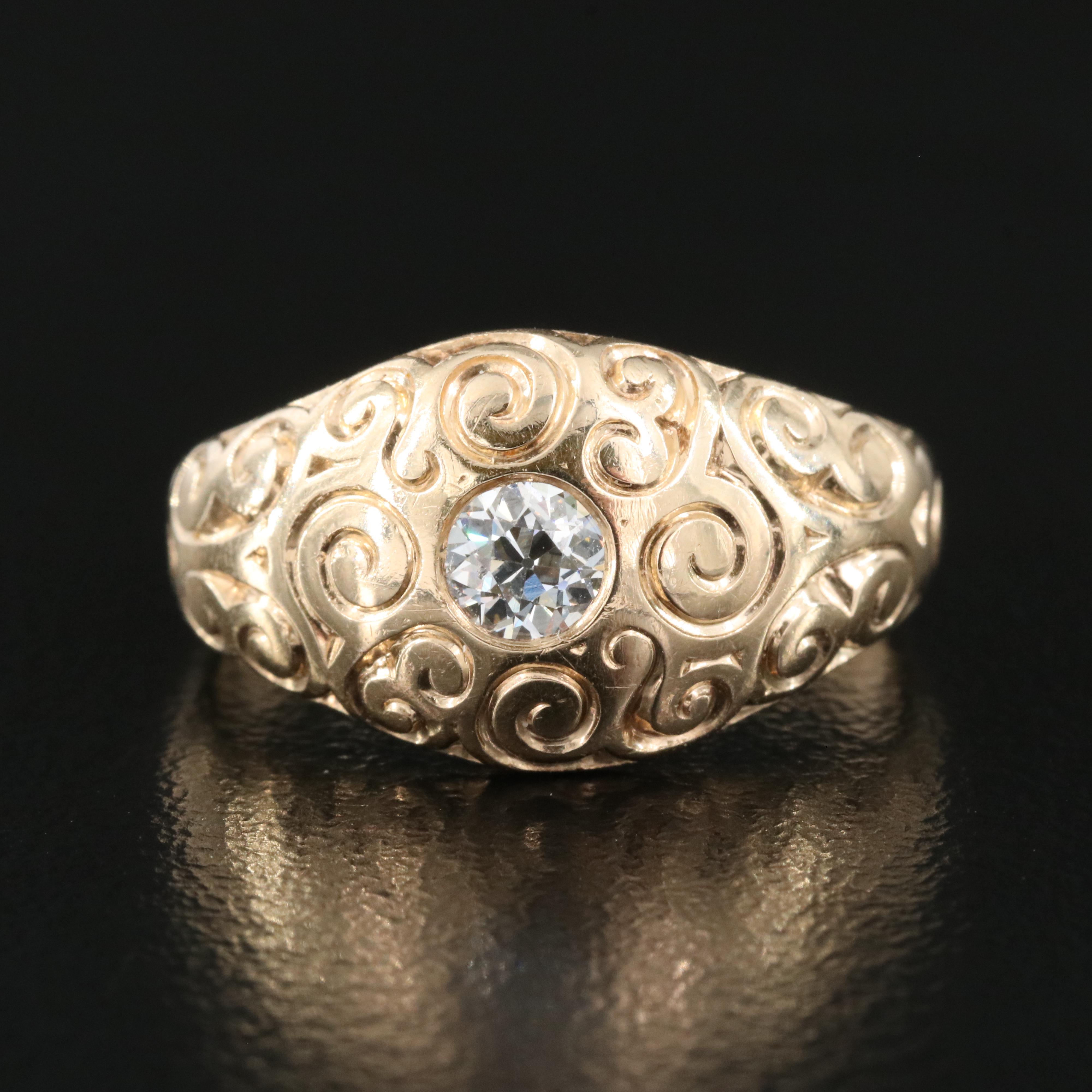 14K 0.23 CT Diamond Ring with Scroll Design | EBTH