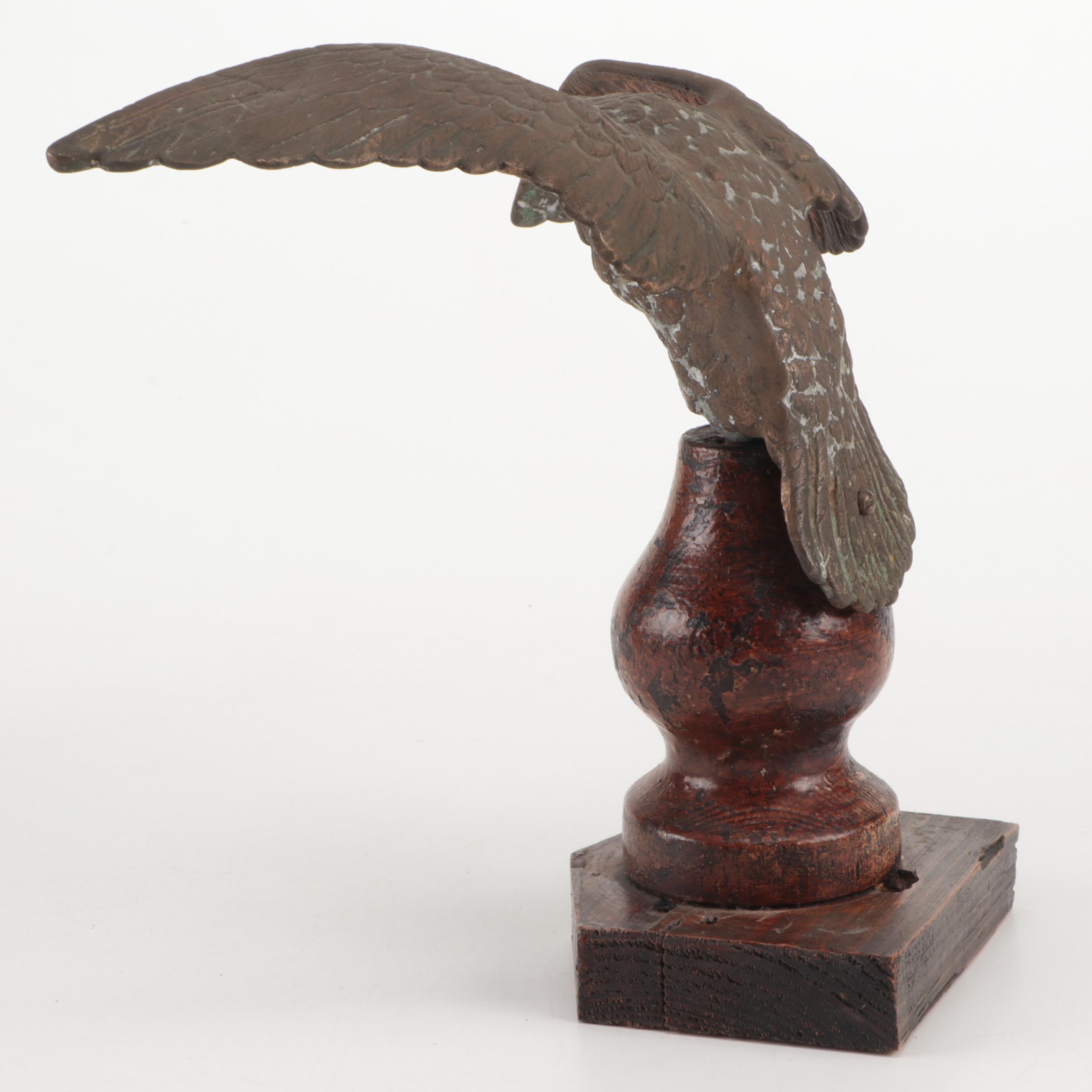 Federal Style Cast Bronze Eagle on Wooden Newel Post Cap | EBTH