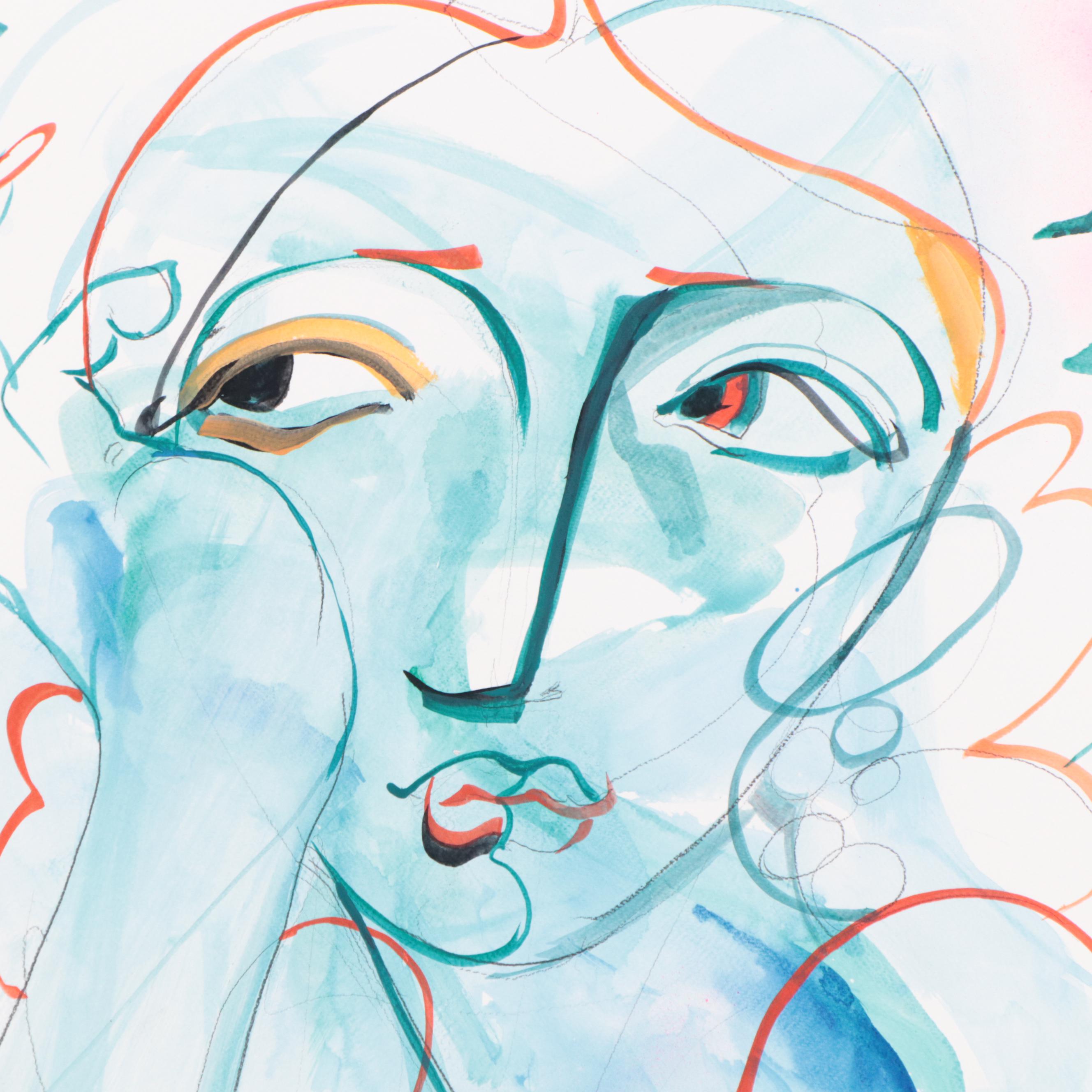 Dan Sabau Gouache and Watercolor Painting "Daydreaming Away #2," 2022 ...