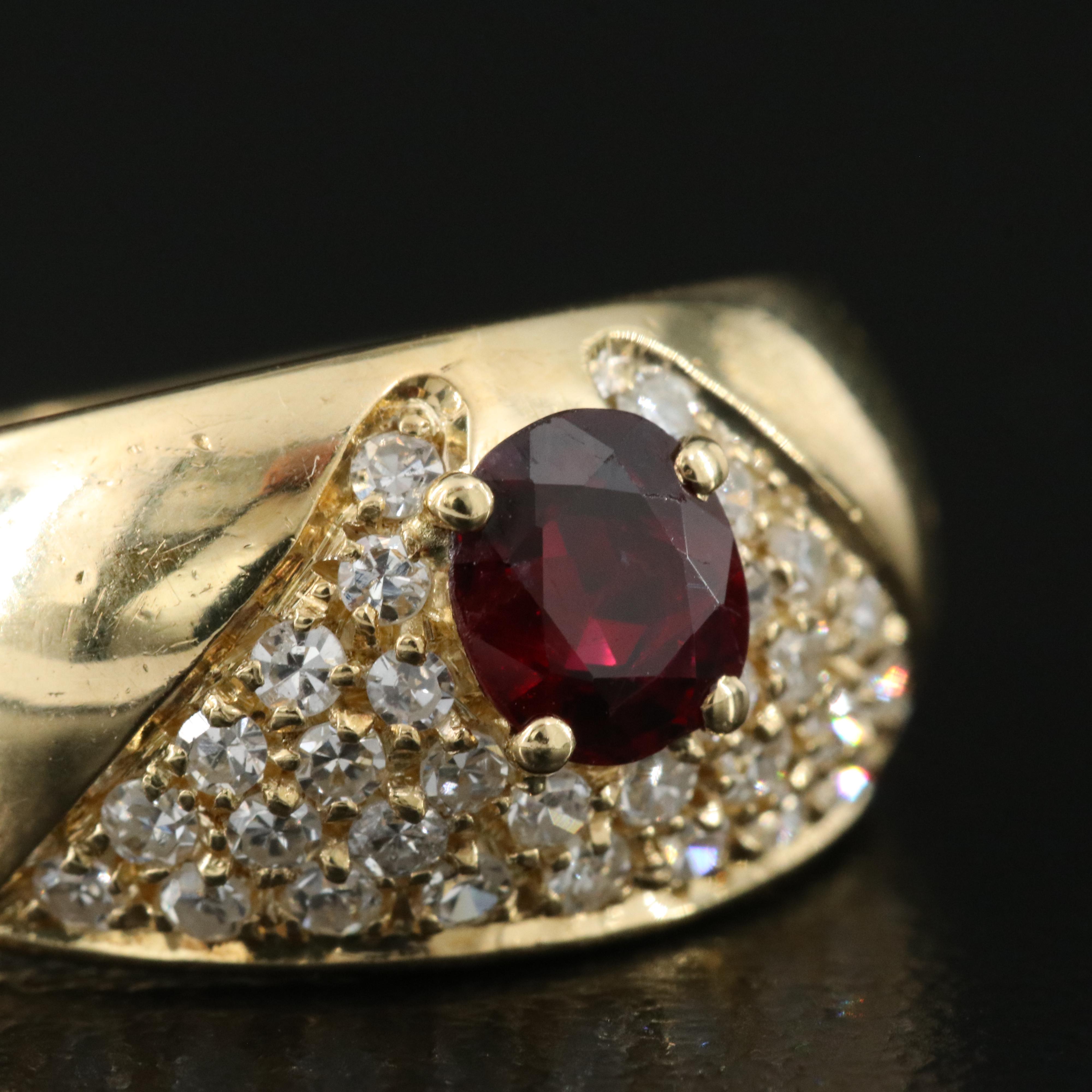 18K Pavé Diamond and Ruby Dome Ring | EBTH