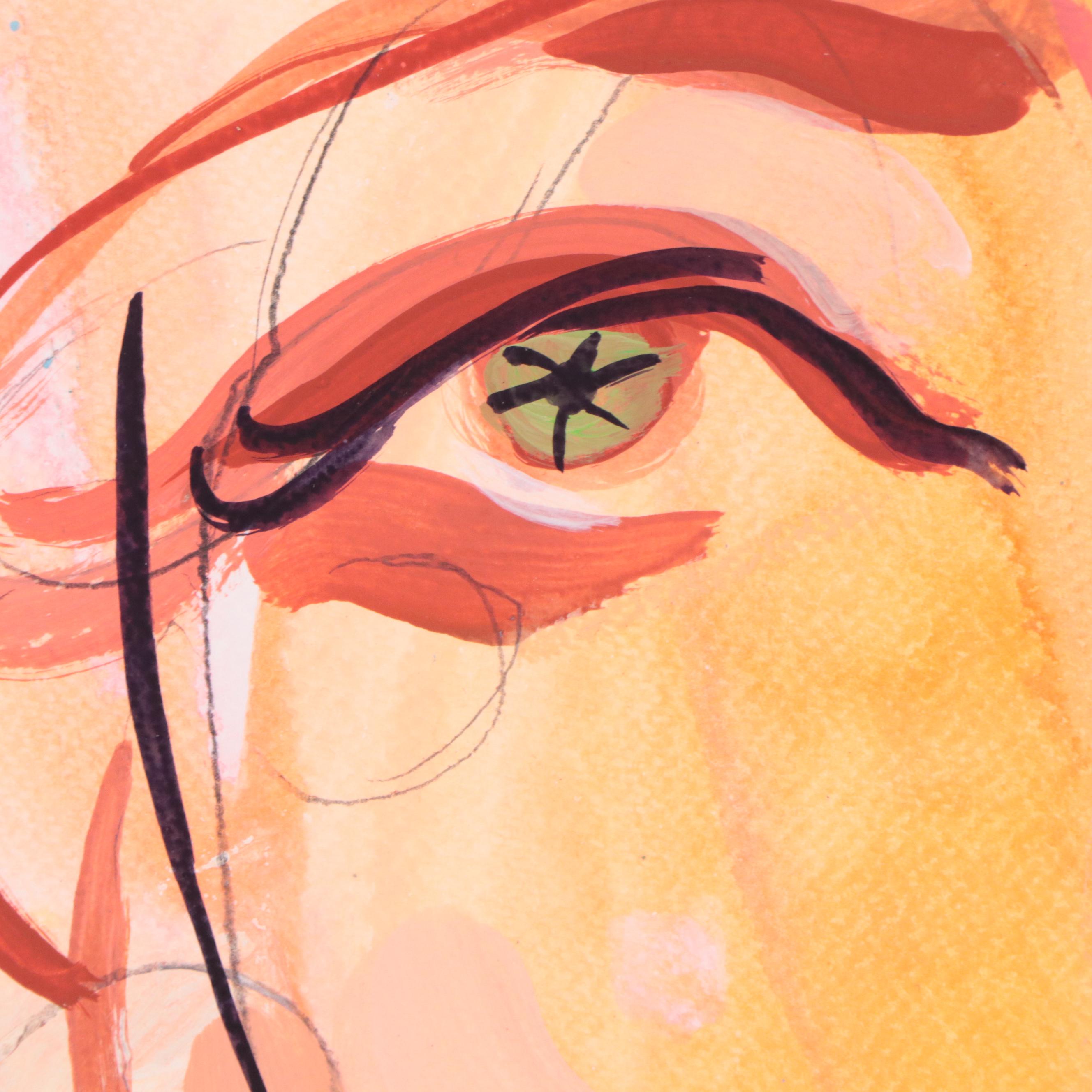 Dan Sabau Gouache and Watercolor Painting "Girl in Peach," 2022 | EBTH