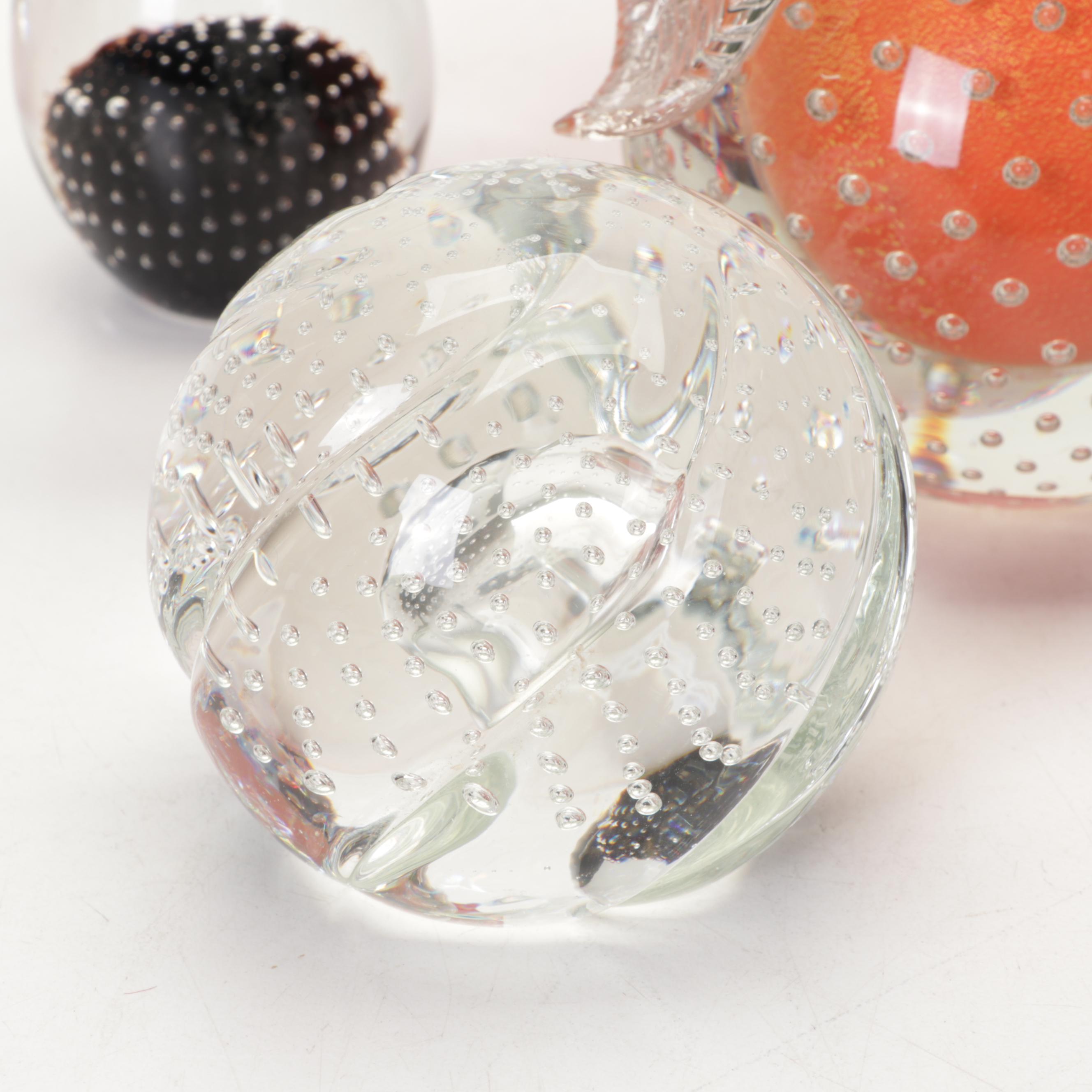 Blown Glass and Crystal Controlled Bubble Paperweights and Pedestal ...