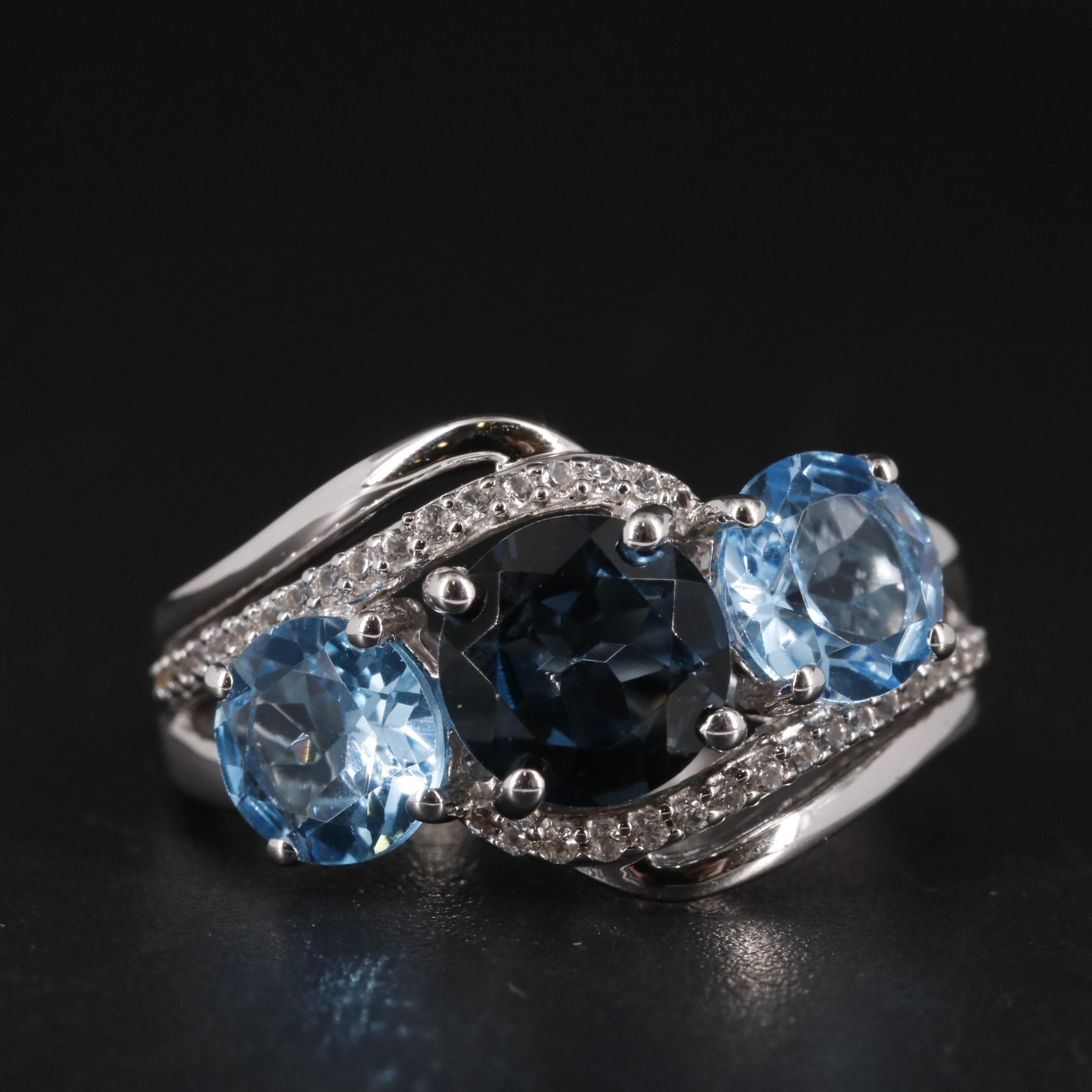 Sterling Silver Topaz and Sapphire Ring | EBTH