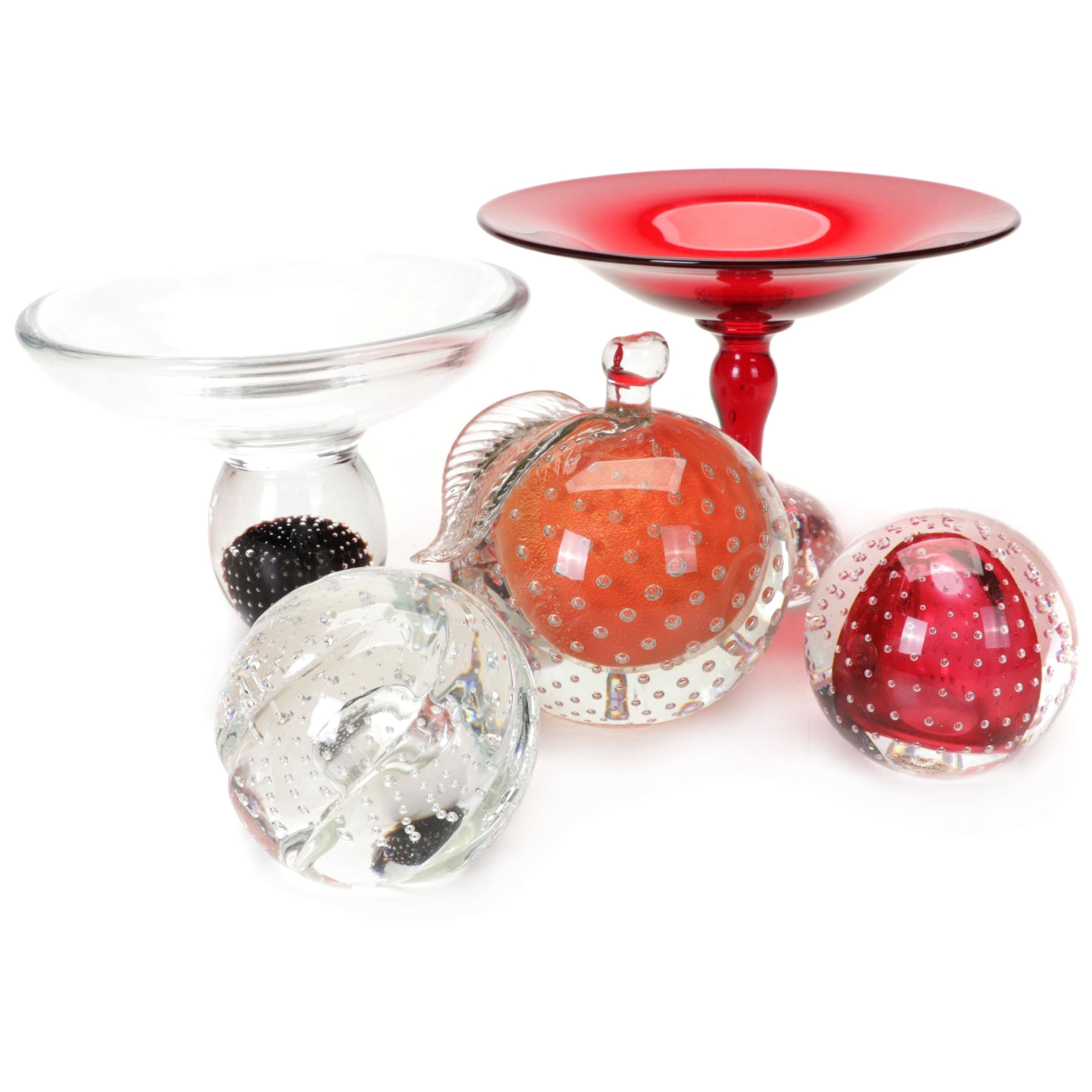 Blown Glass and Crystal Controlled Bubble Paperweights and Pedestal ...