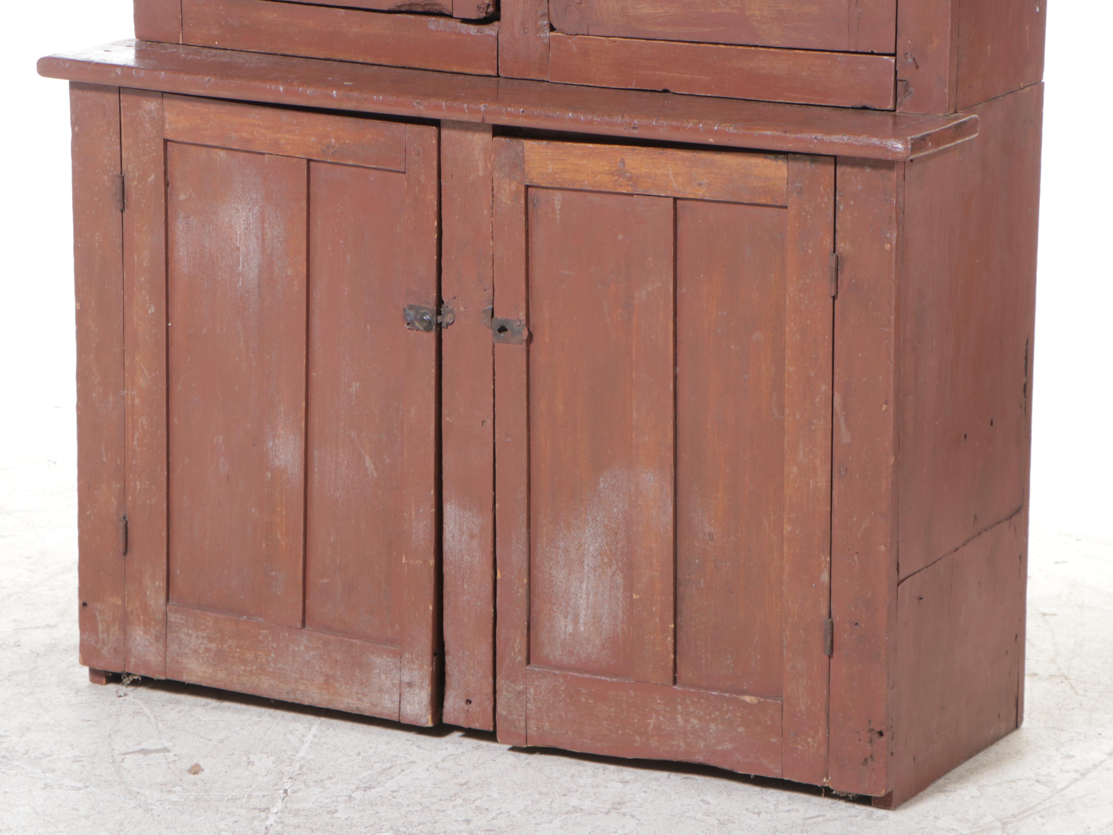 American Primitive Red-Painted Stepback Cupboard, 19th Century | EBTH