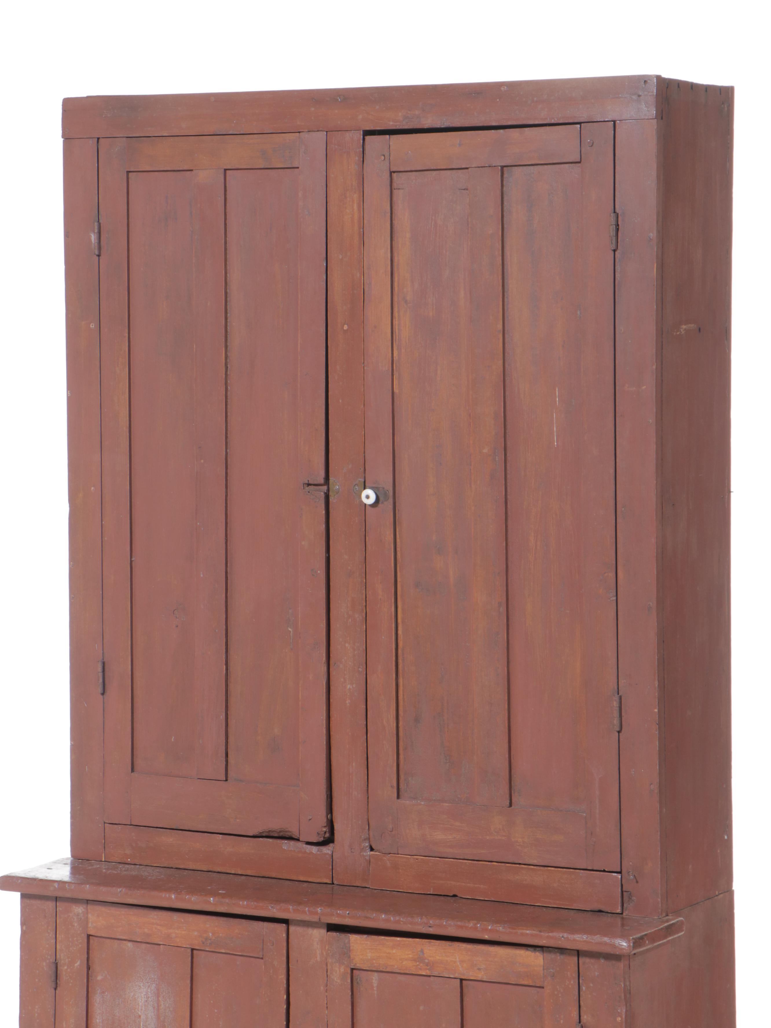 American Primitive Red-Painted Stepback Cupboard, 19th Century | EBTH