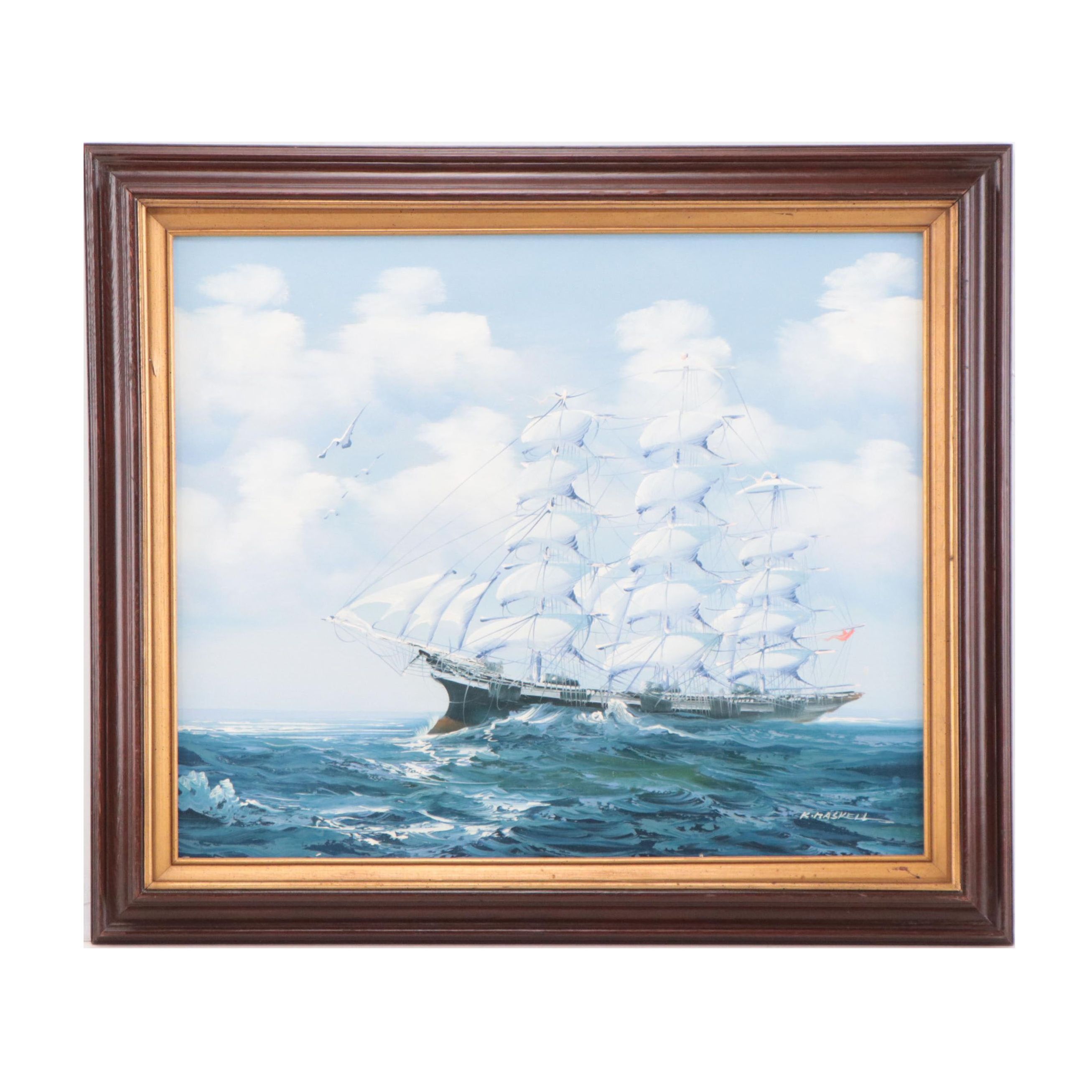 K. Maskell Nautical Oil Painting of Ship at Sea | EBTH