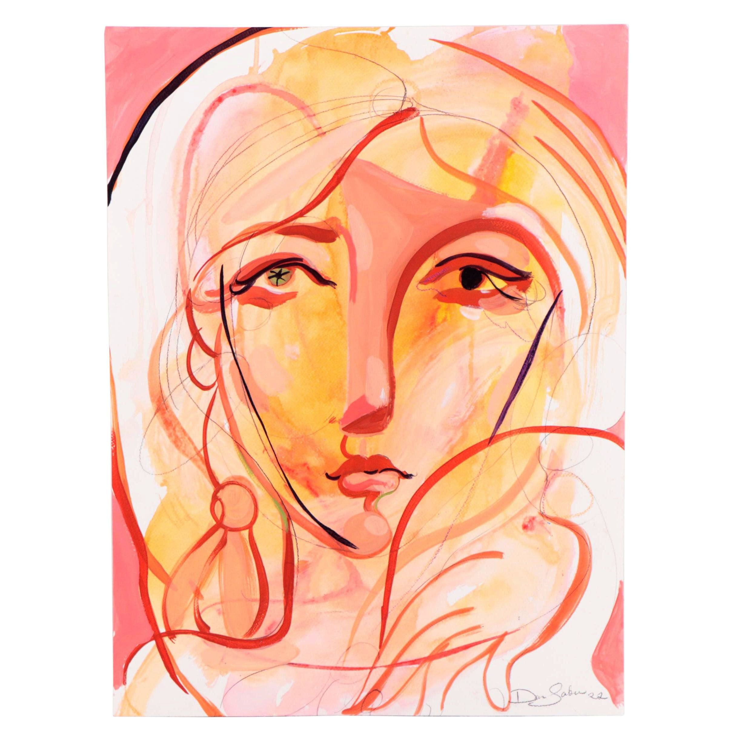Dan Sabau Gouache and Watercolor Painting "Girl in Peach," 2022 | EBTH