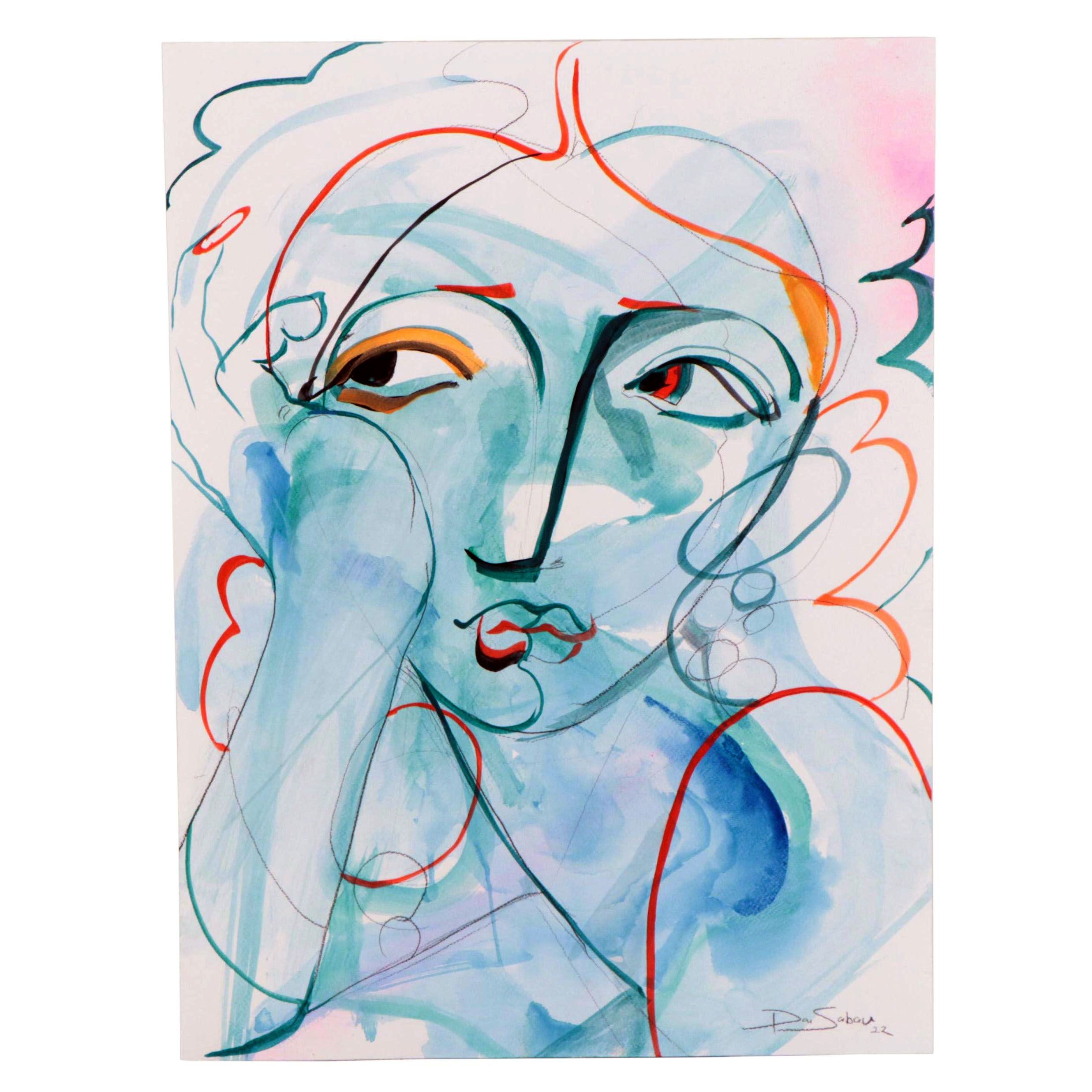 Dan Sabau Gouache and Watercolor Painting "Daydreaming Away #2," 2022 ...