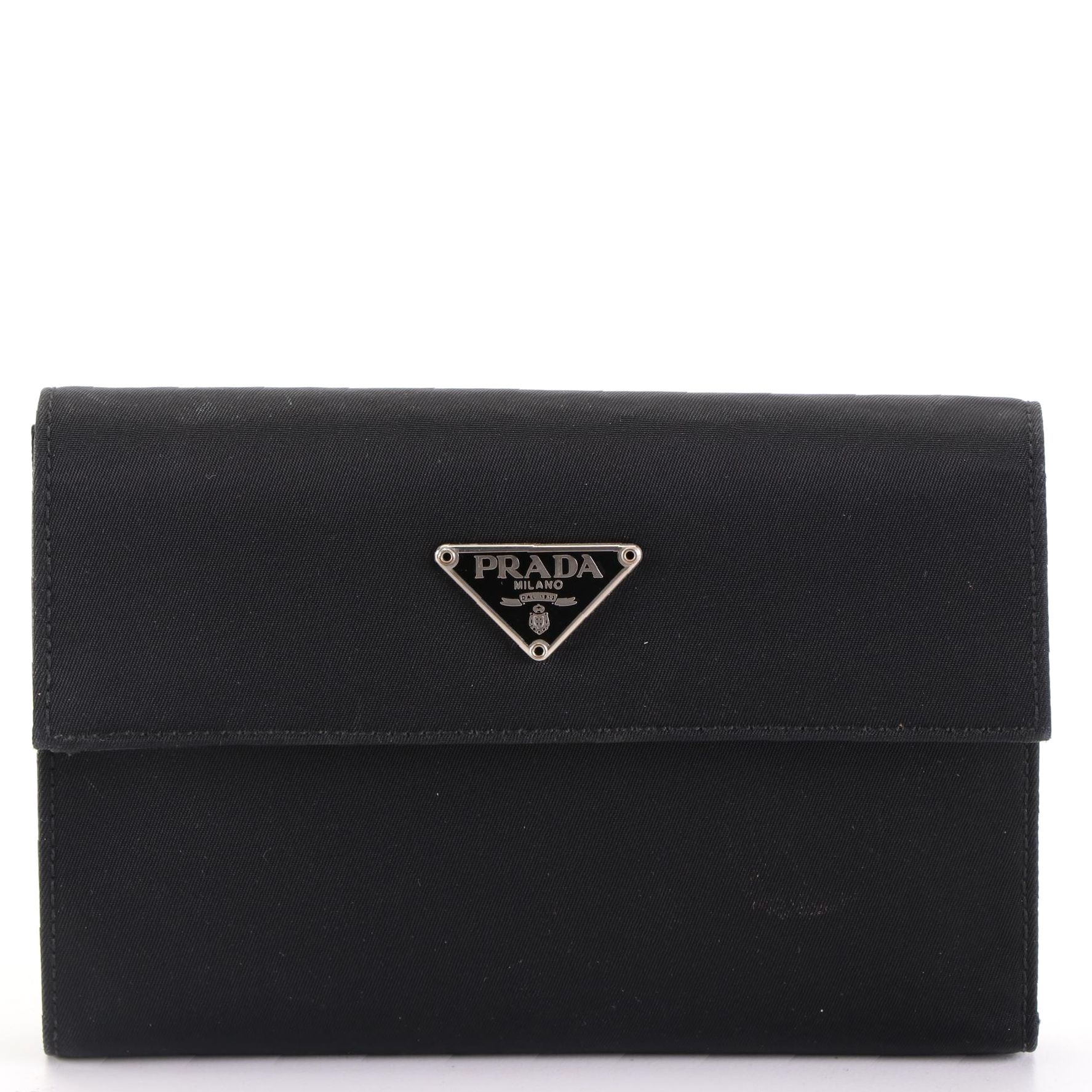Prada Compact Trifold Wallet in Black Tessuto and Saffiano Leather | EBTH