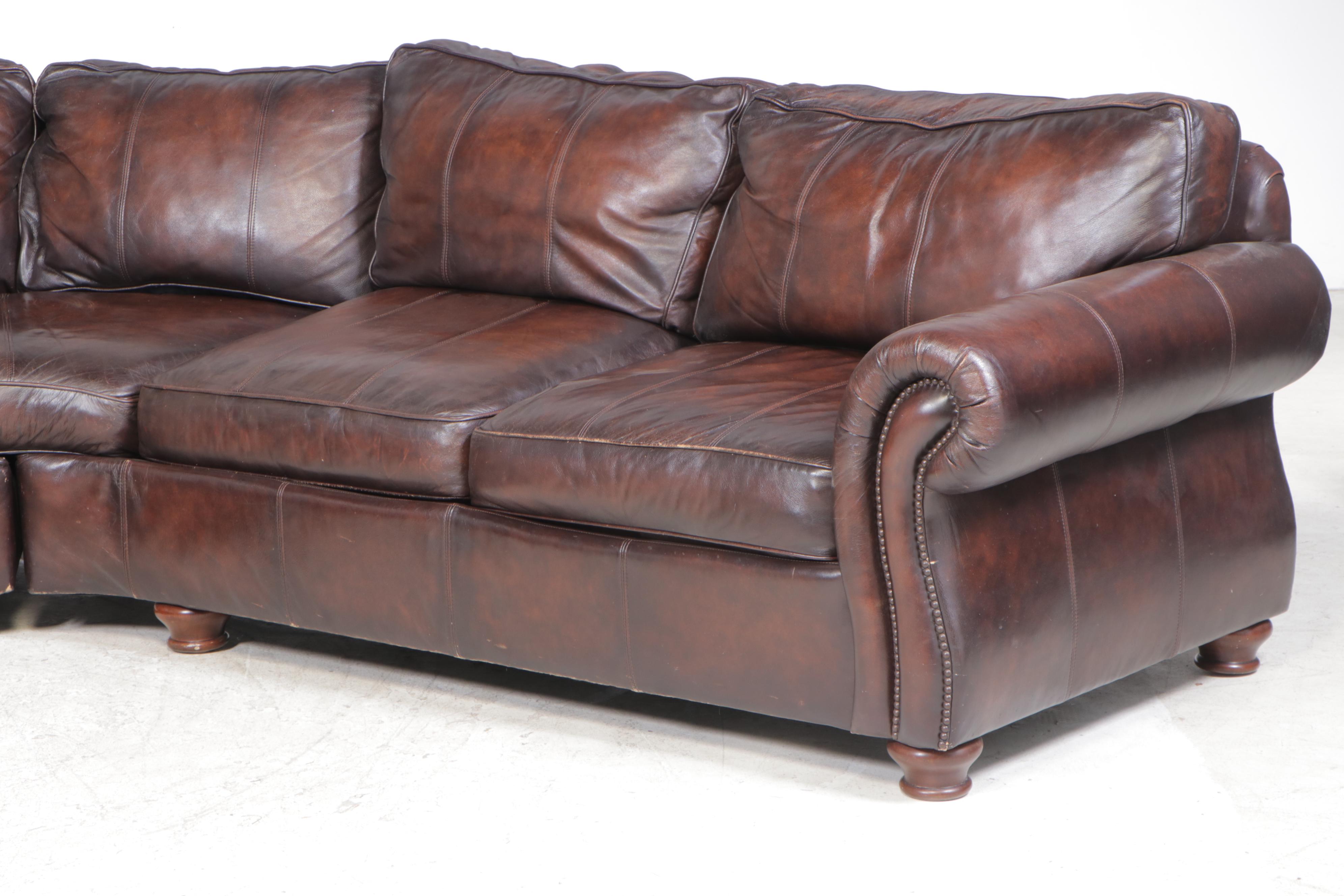 Two-Piece Bernhardt Brown Leather Sectional Sofa with Nailheads | EBTH