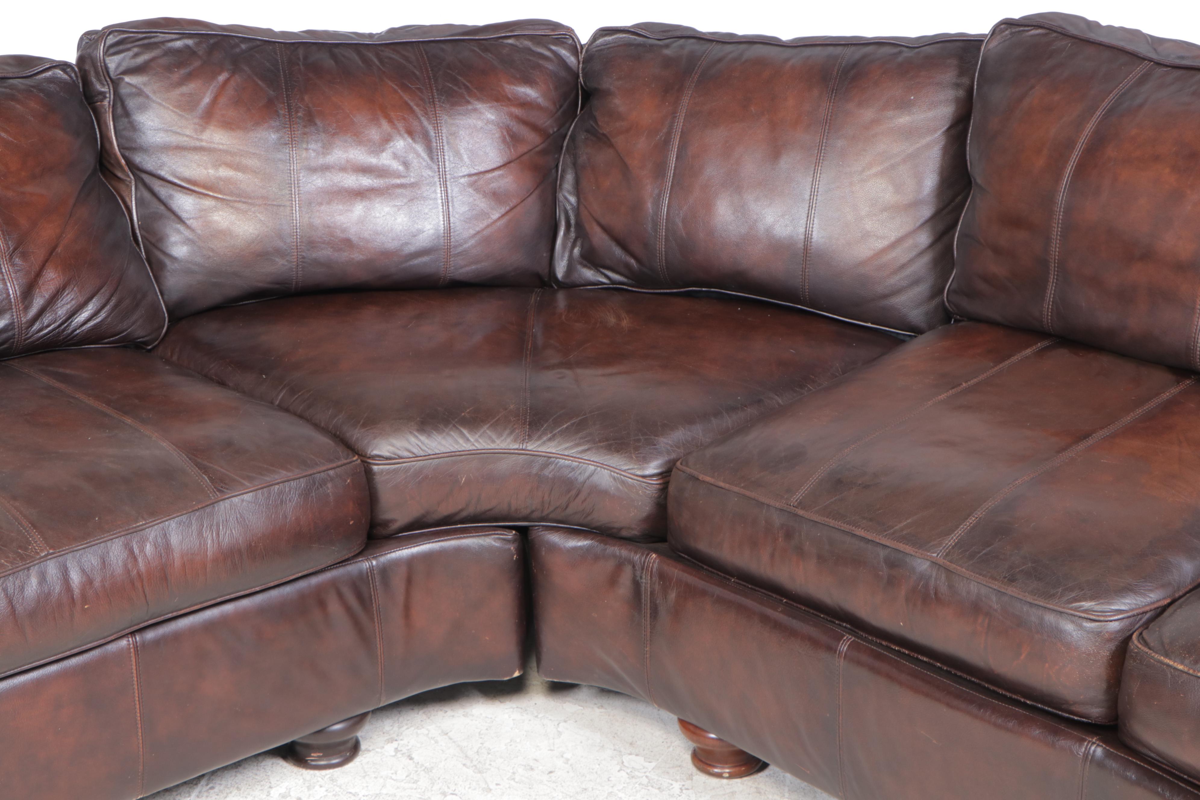 Two-Piece Bernhardt Brown Leather Sectional Sofa with Nailheads | EBTH