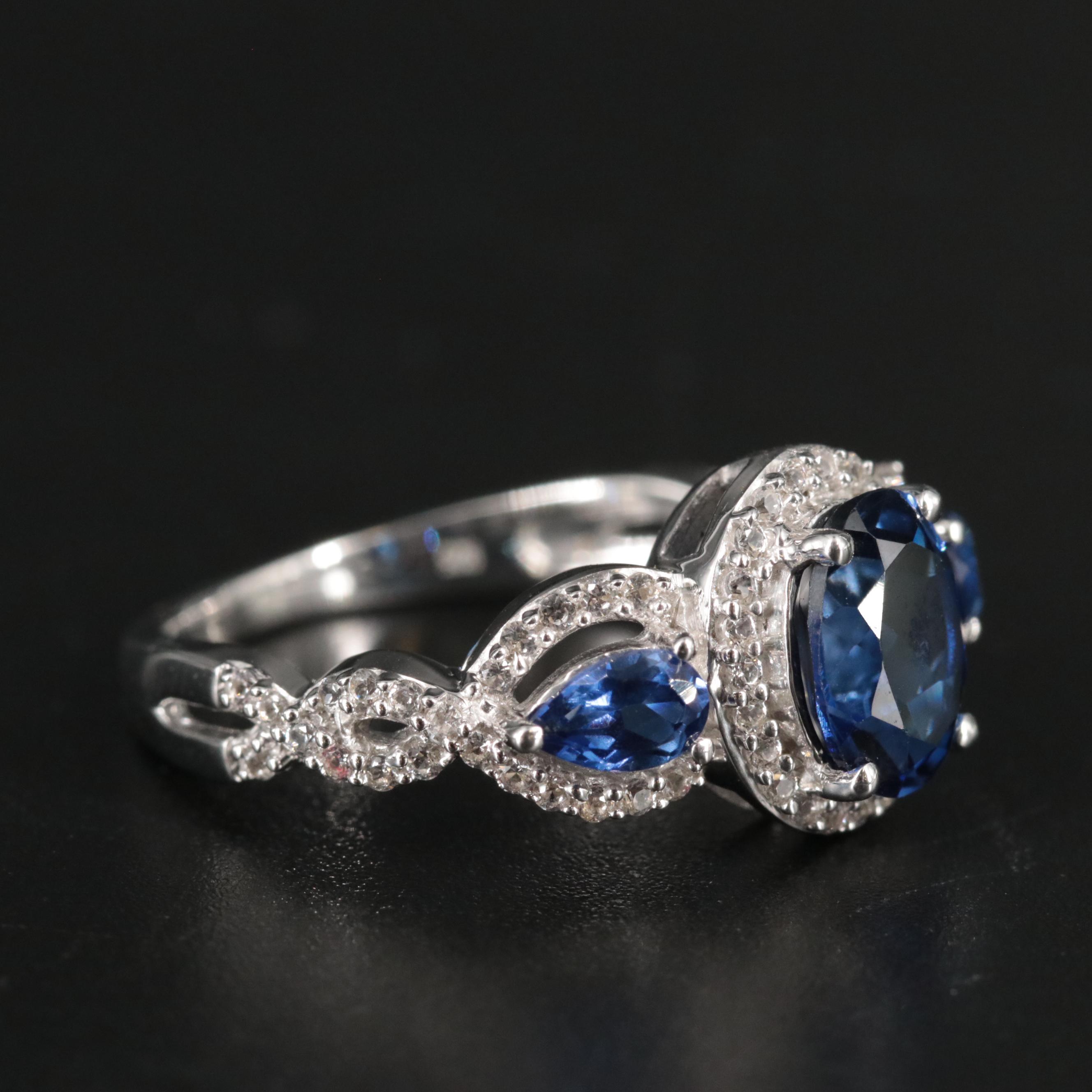 Sterling Silver Sapphire Three Stone Ring | EBTH