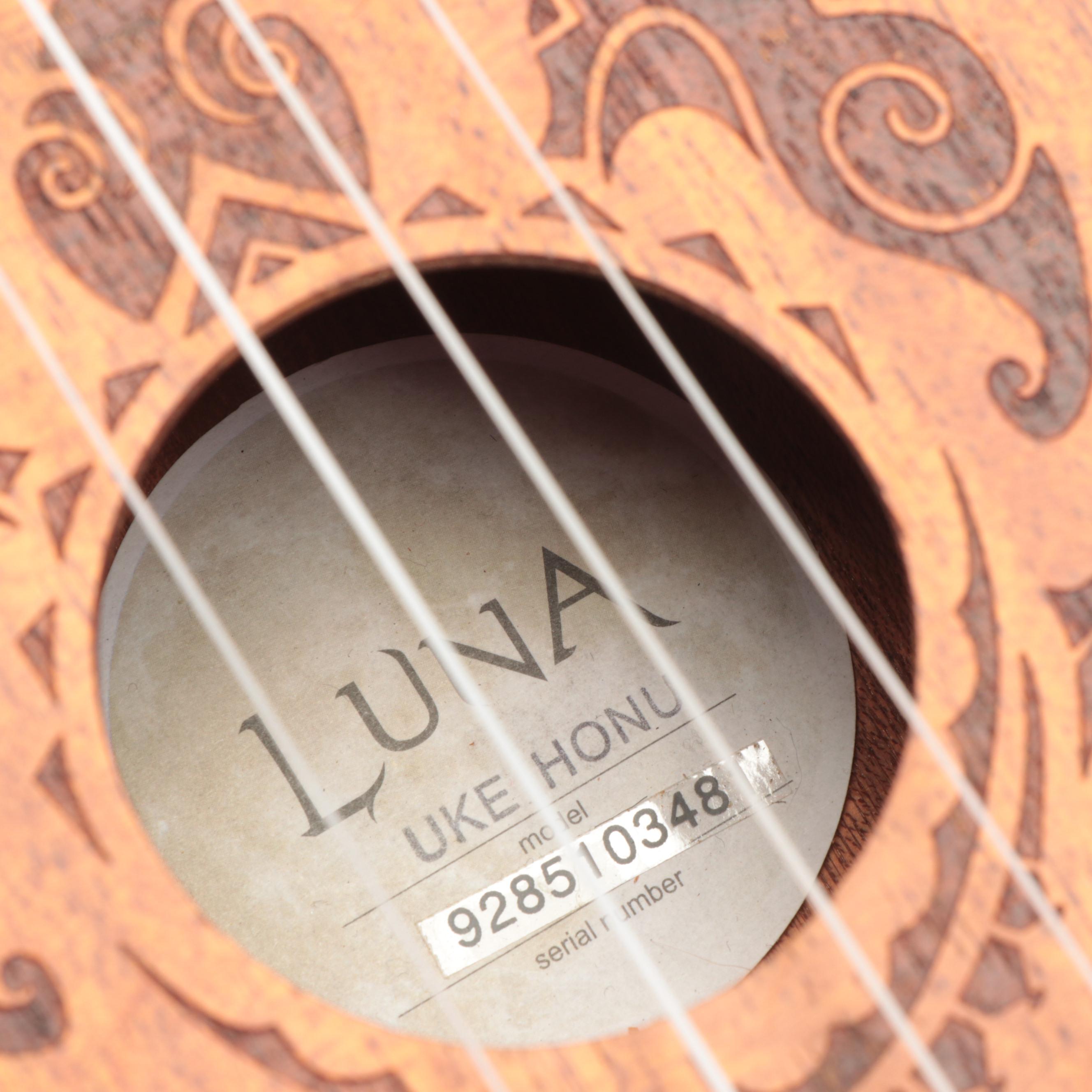 Luna Uke Honu Turtle Mahogany Ukulele with Lesson Book and Case | EBTH