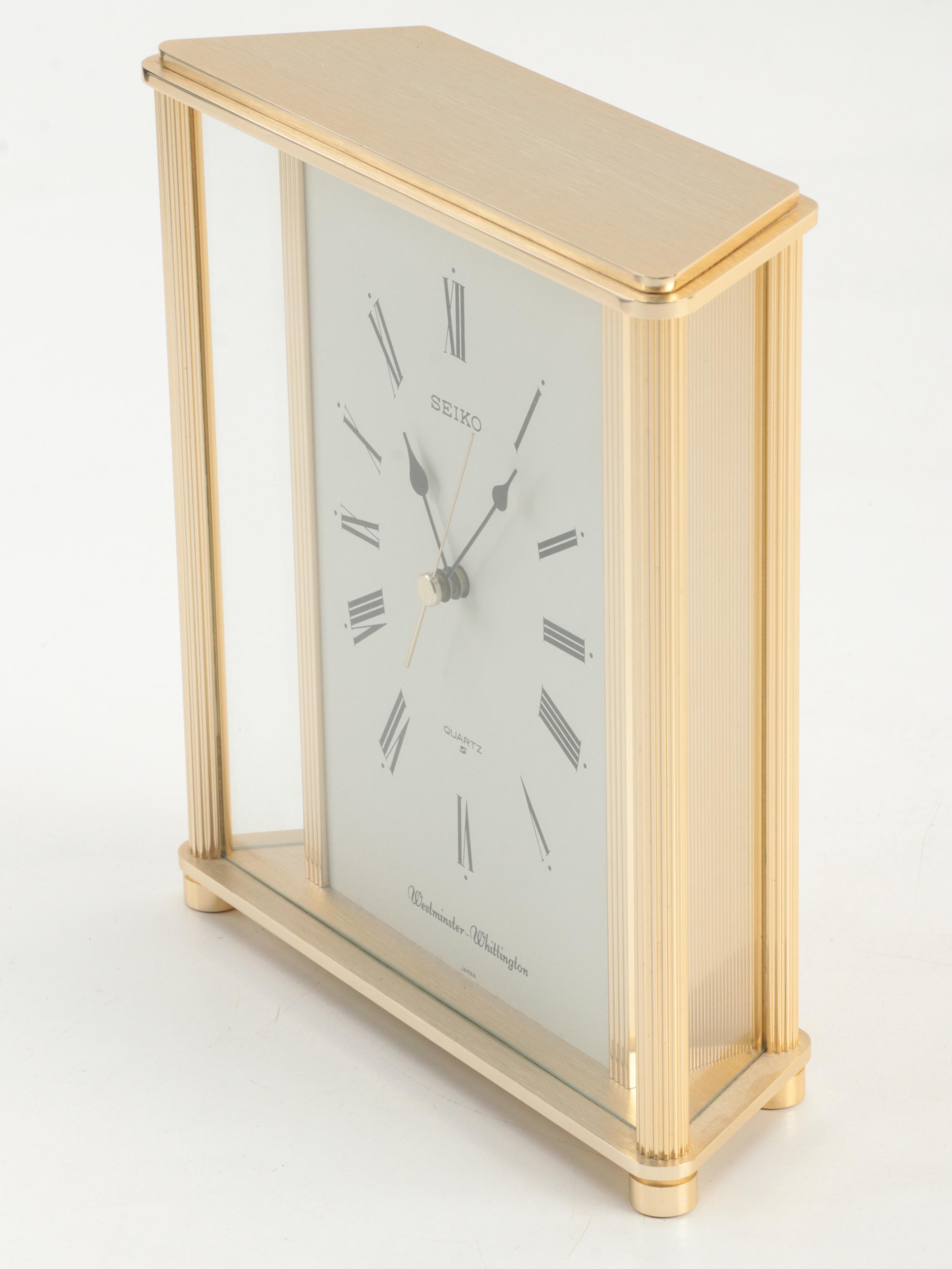 Seiko Westminster-Whittington Brass Tone and Glass Desk Clock | EBTH