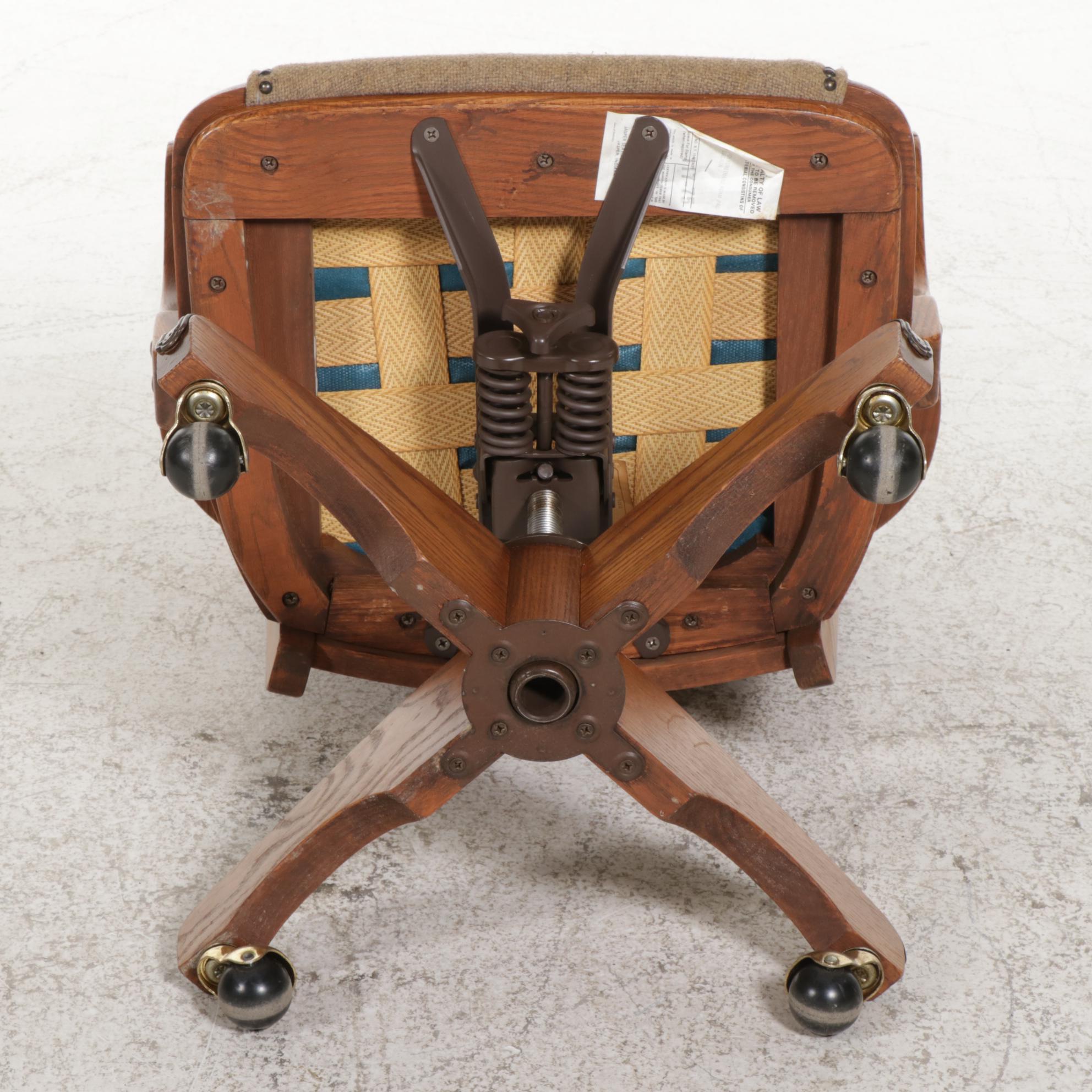 Jasper Seating Oak and Brass-Tack Wool Upholstered Swivel Office ...