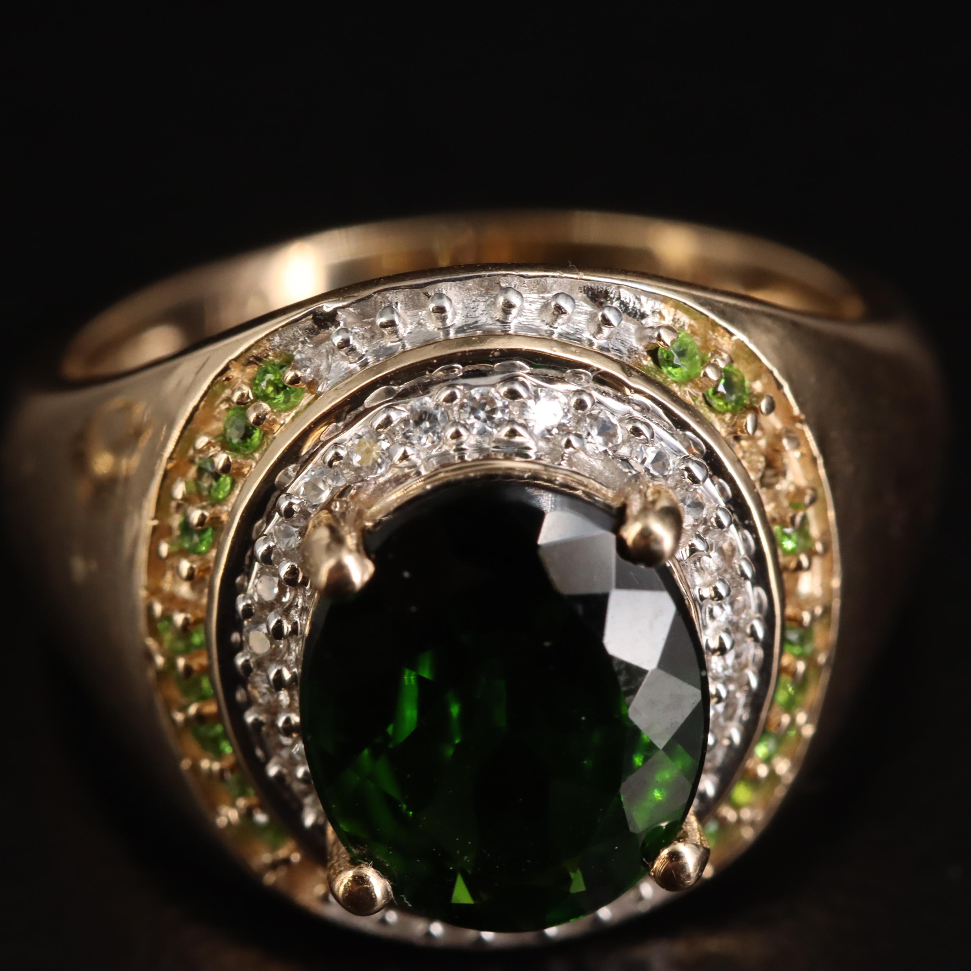 10K Diamond Chevron Band and Diopside and Zircon Ring | EBTH