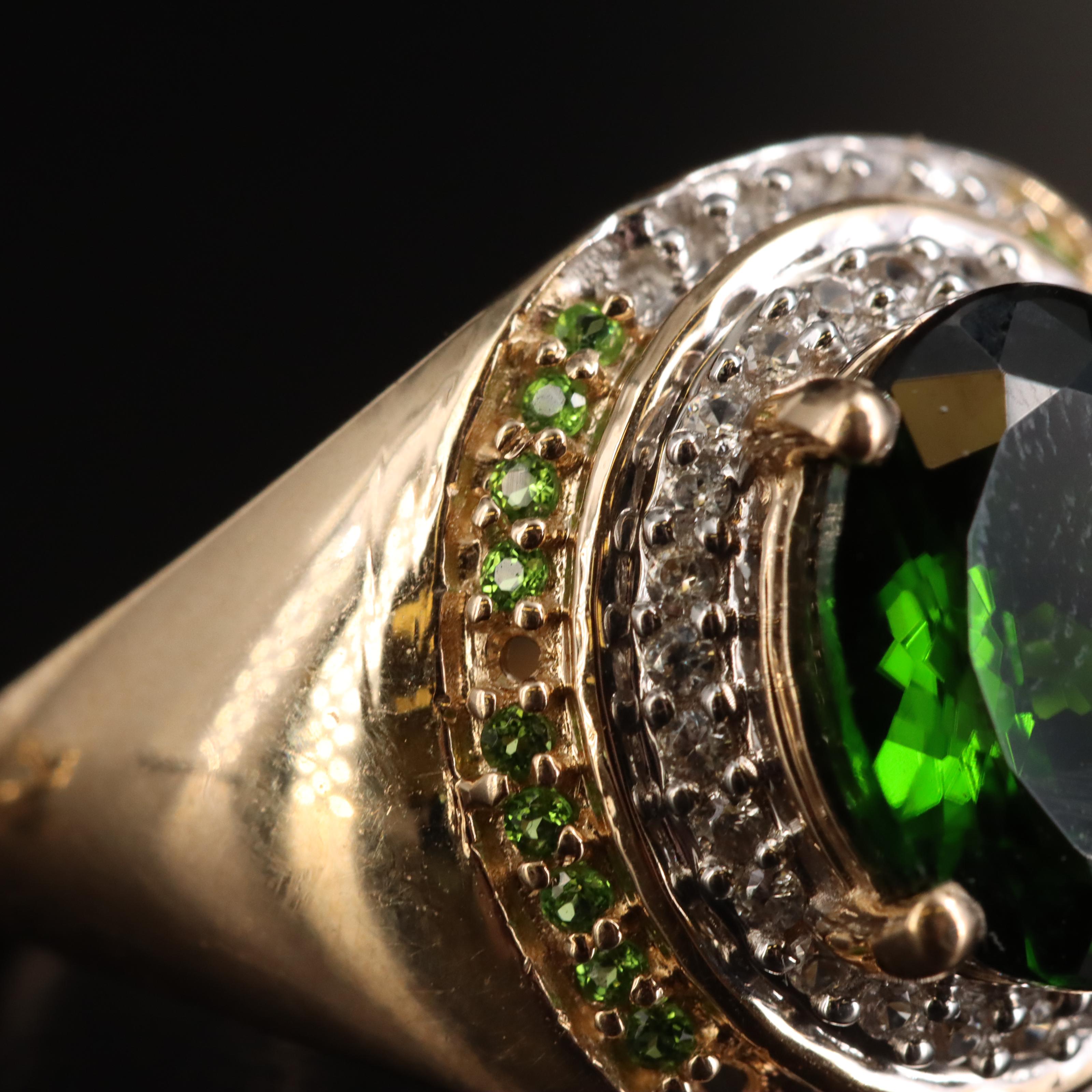 10K Diamond Chevron Band and Diopside and Zircon Ring | EBTH