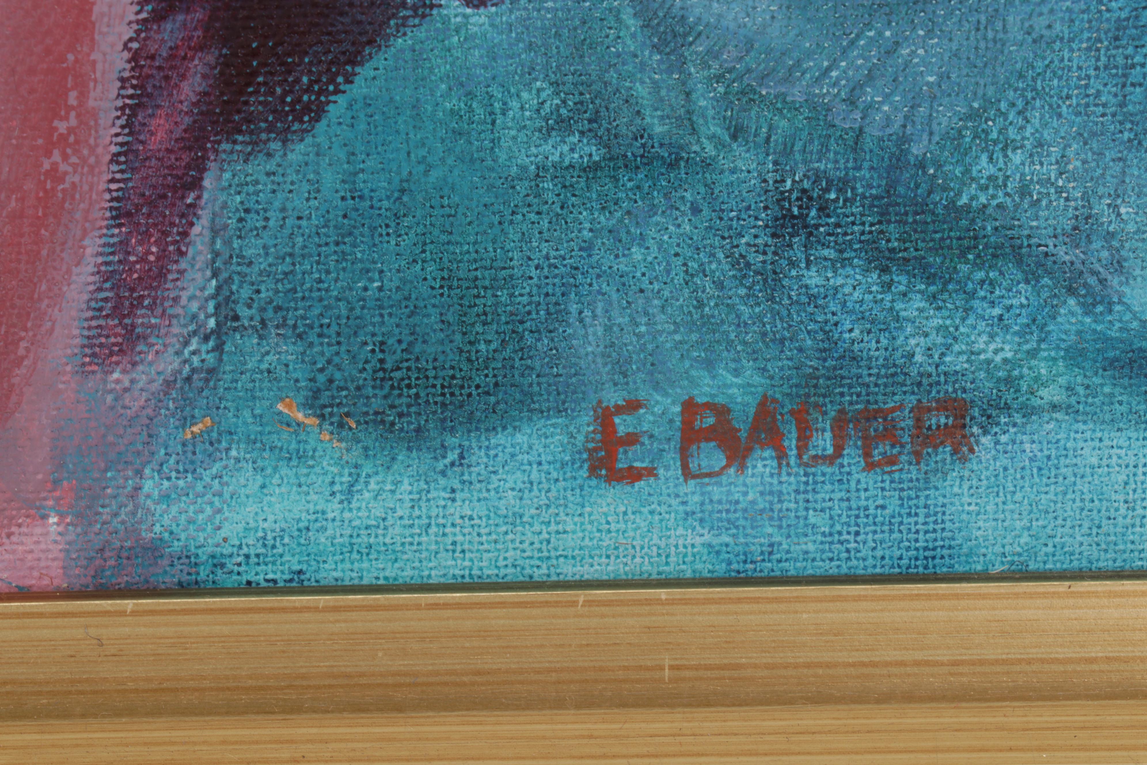 E. Bauer Portrait Oil Painting of Life Model Lounging in Red Skirt | EBTH