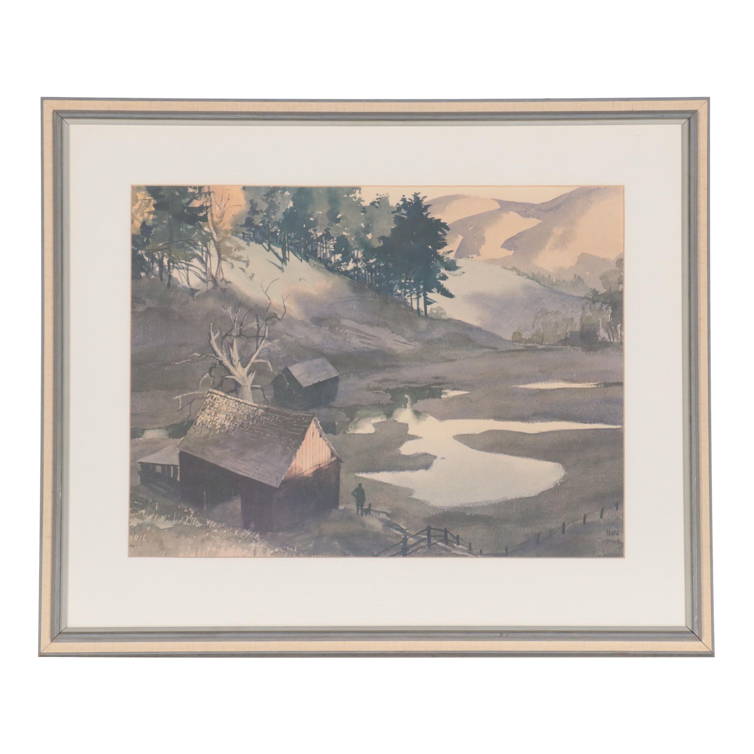 Offset Lithograph After John Pike of Mountainous Landscape | EBTH