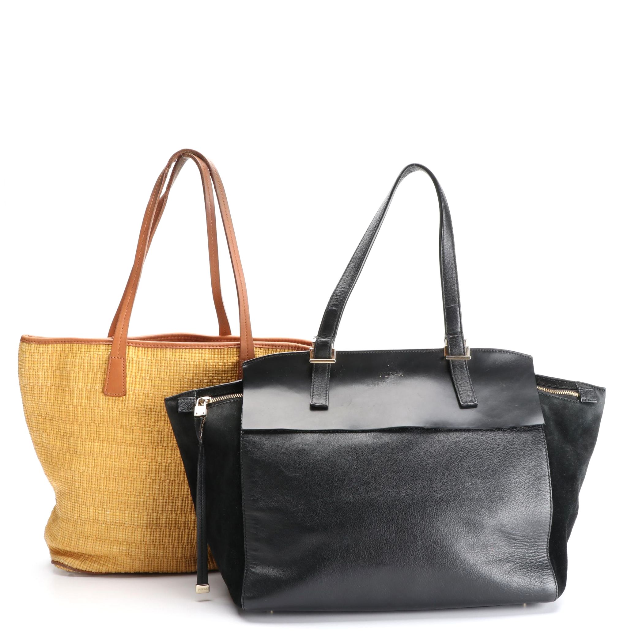 Furla Flap Tote in Suede with Leather and Woven Tote with Leather | EBTH