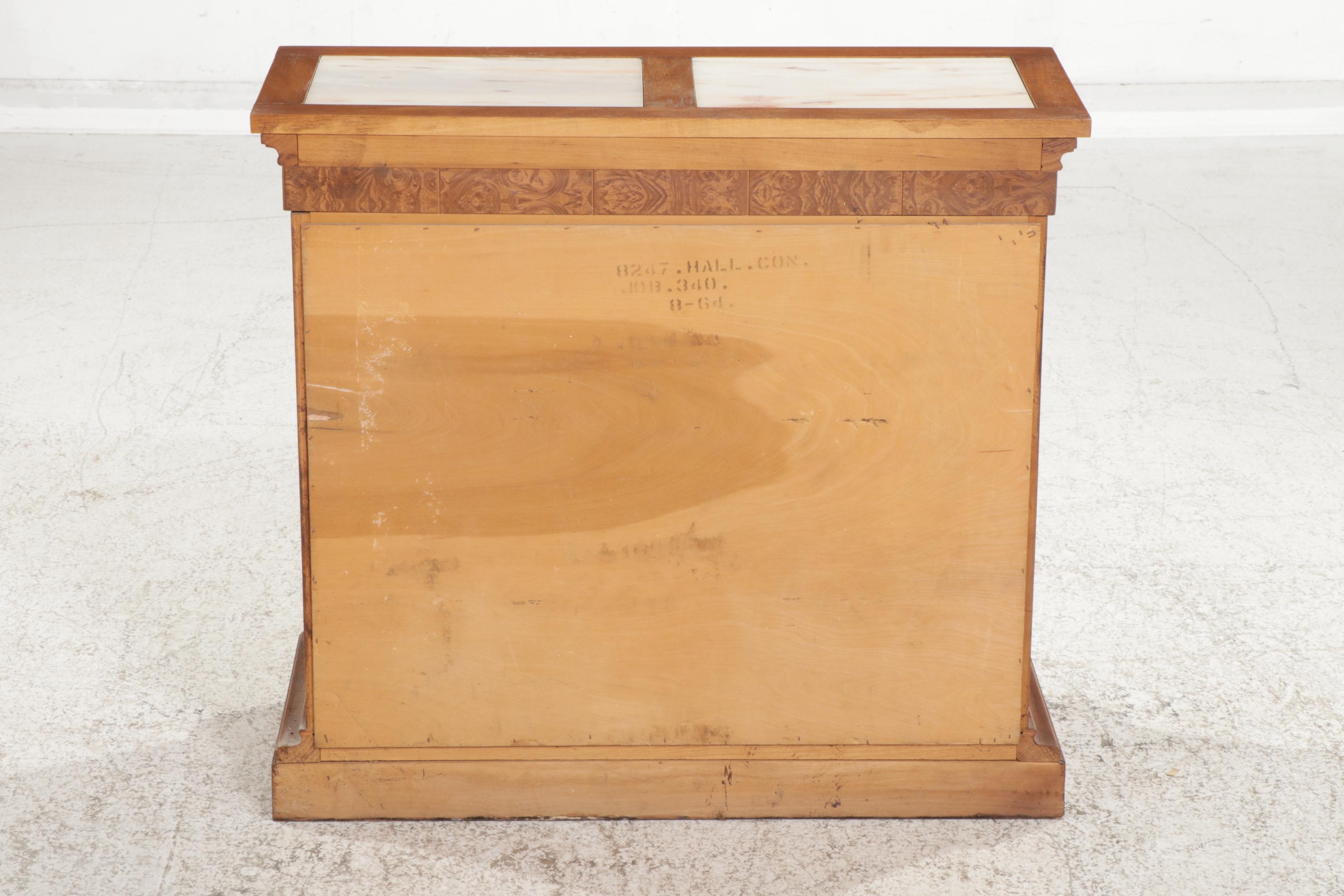 Mediterranean Style Pecan, Burl Pecan and Marble Top Side Cabinet ...