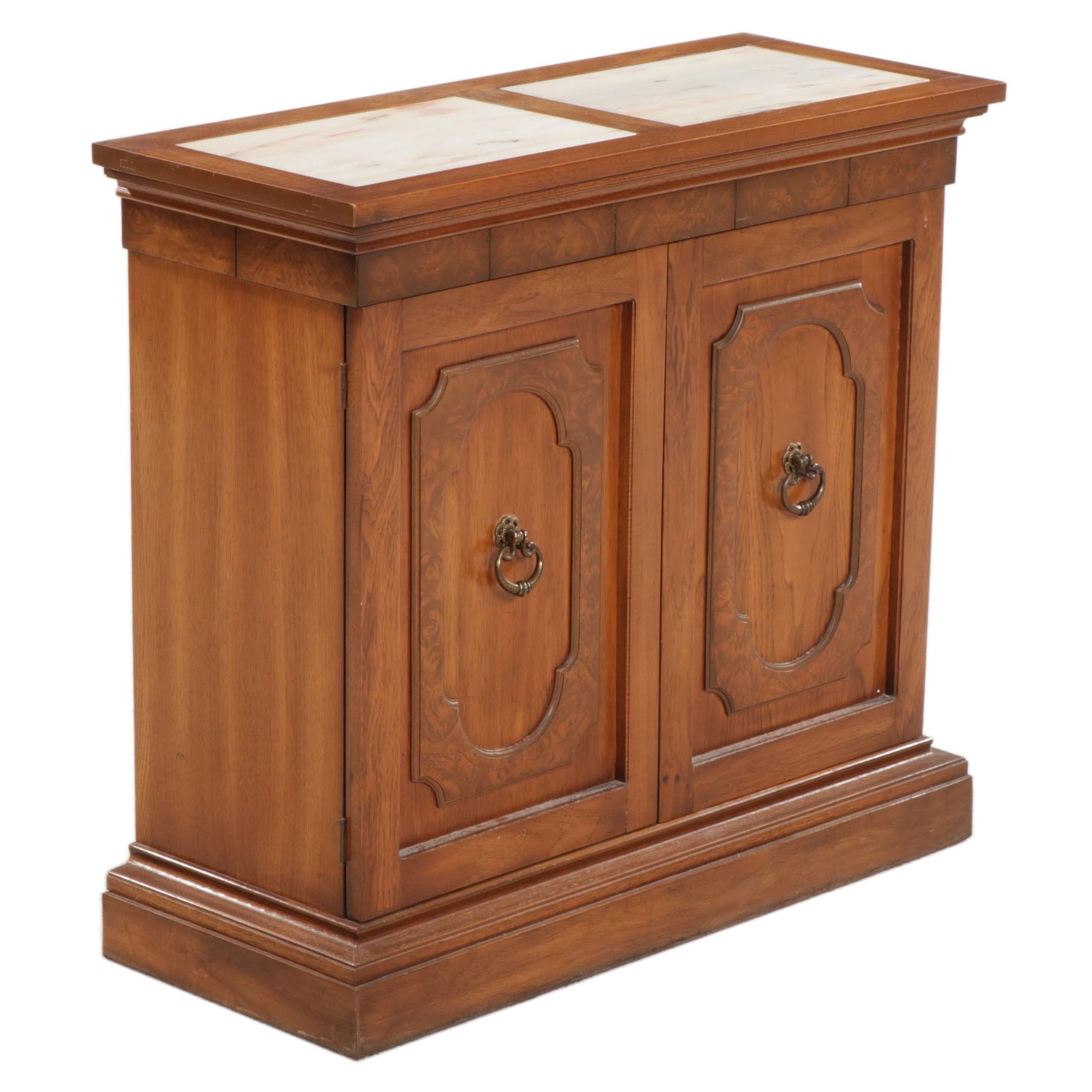 Mediterranean Style Pecan, Burl Pecan and Marble Top Side Cabinet ...
